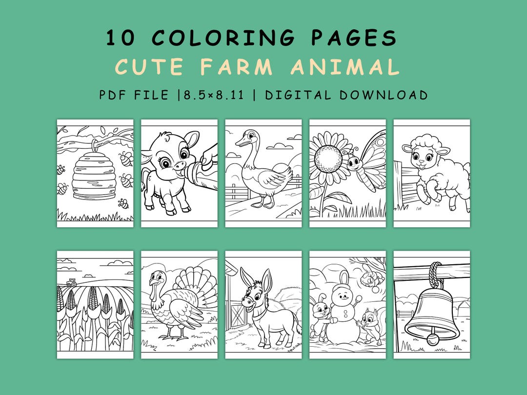 Cute Farm Animals Coloring Pages, Printable Kids Coloring Sheets ...