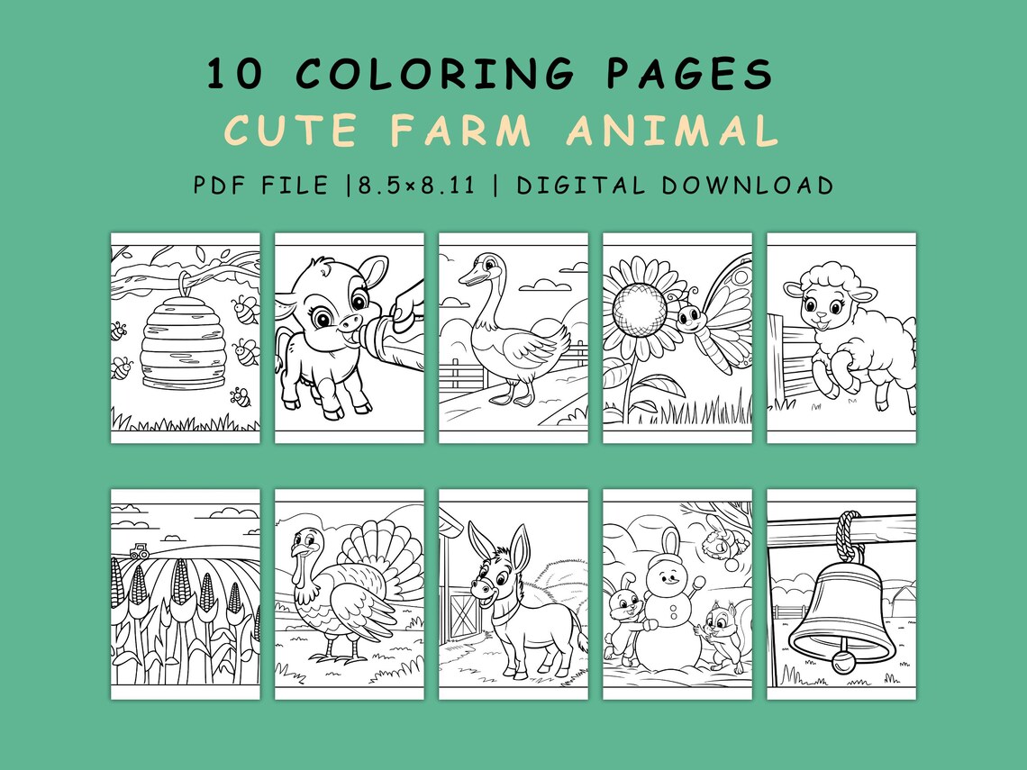 Cute Farm Animals Coloring Pages, Printable Kids Coloring Sheets ...