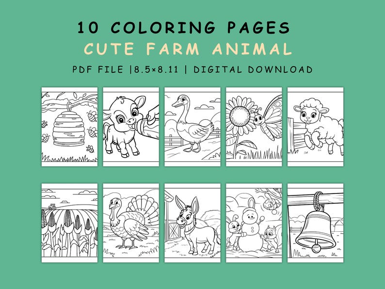 Cute Farm Animals Coloring Pages, Printable Kids Coloring Sheets ...