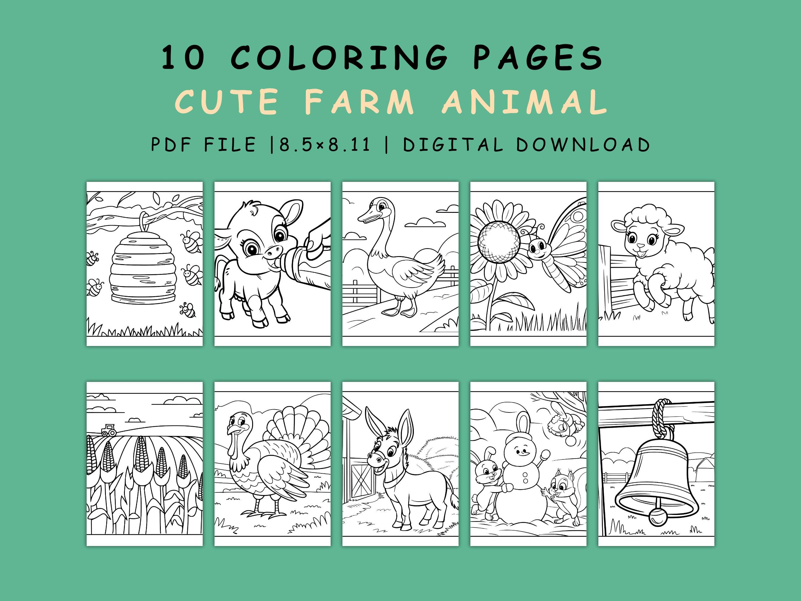 Cute Farm Animals Coloring Pages, Printable Kids Coloring Sheets ...