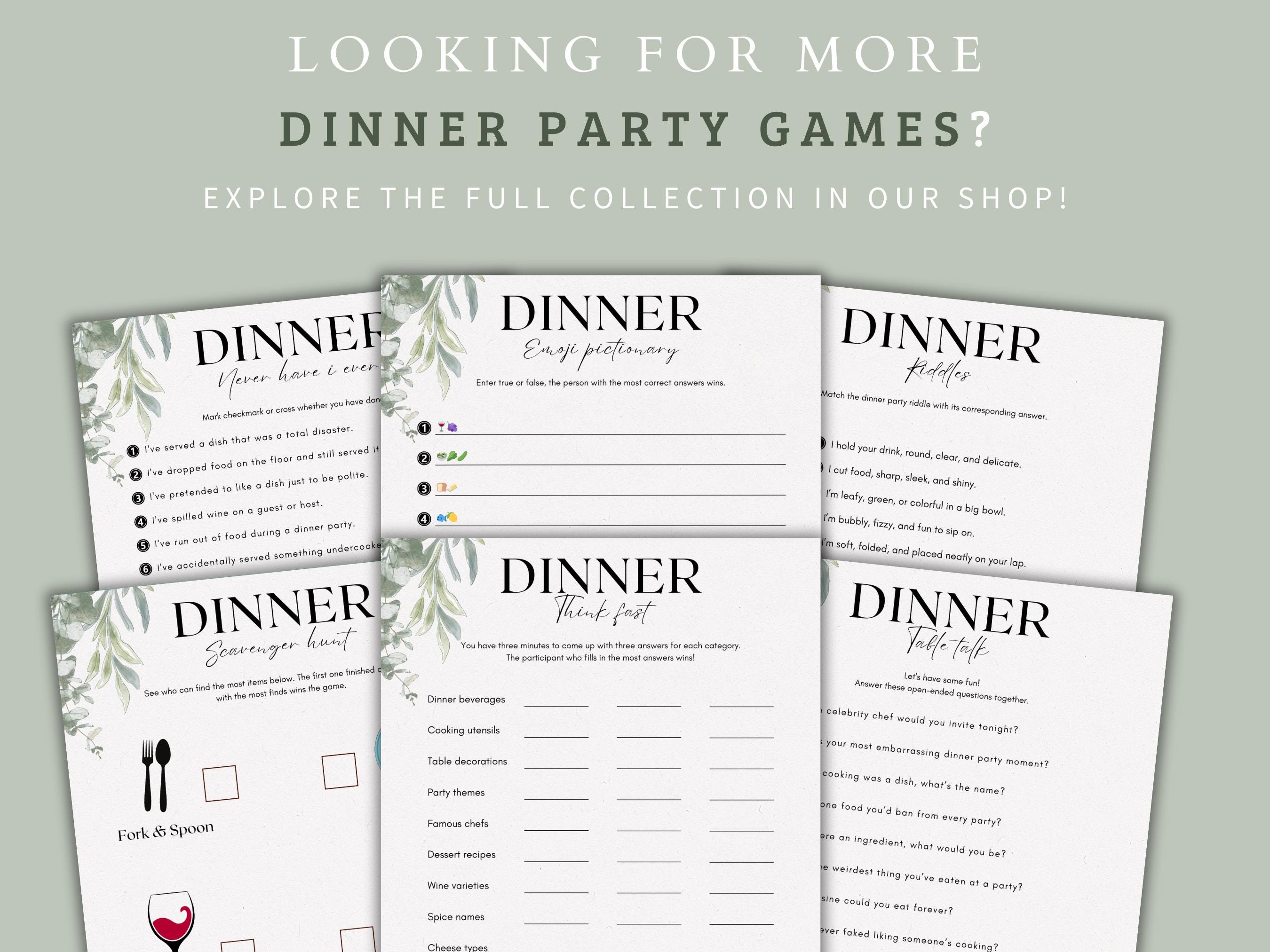 Printable Dinner Party Think Fast Game, Friends Dinner Party Game ...