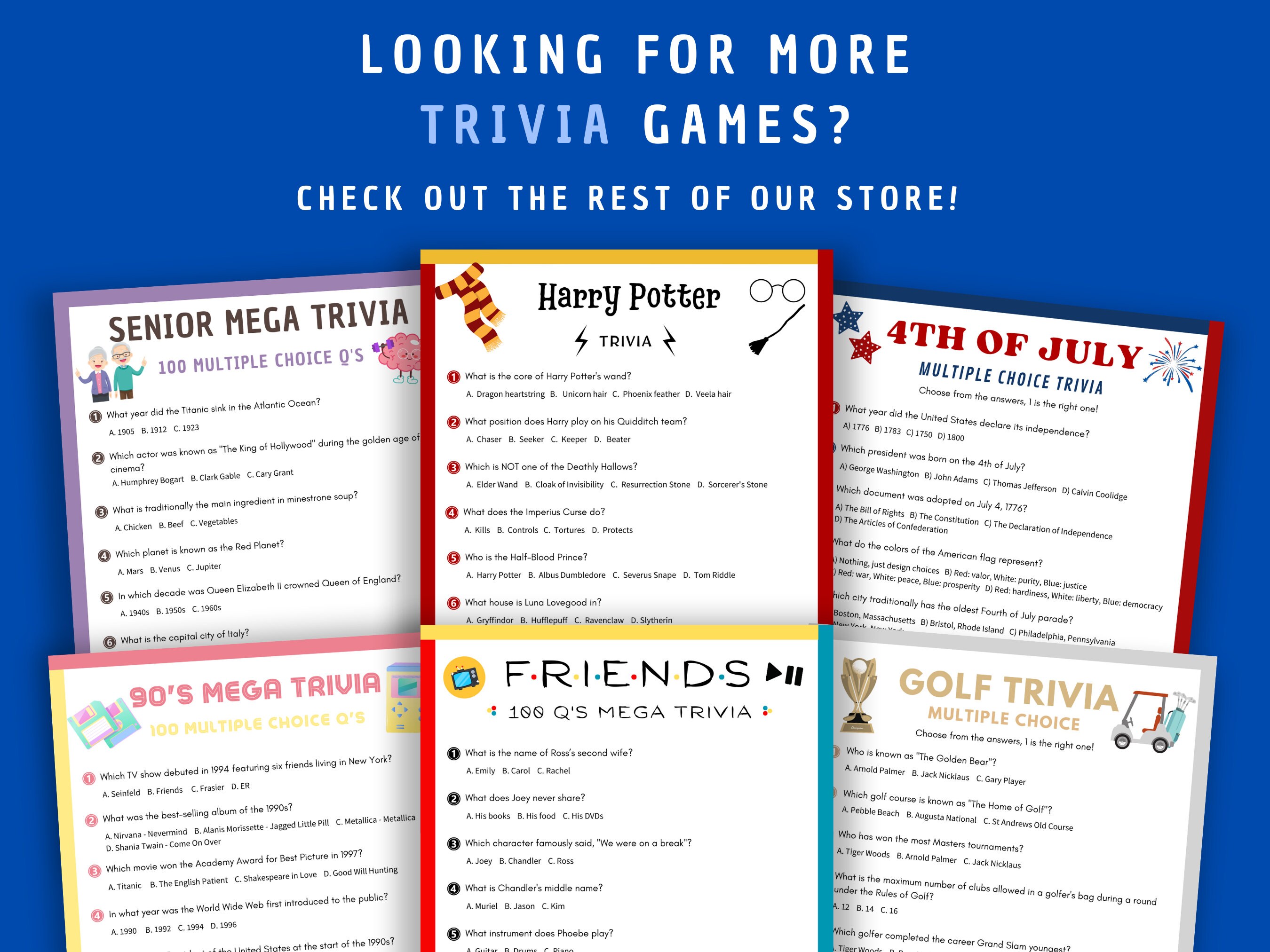 Printable American History Trivia Game | 50 Multiple Choice Questions ...