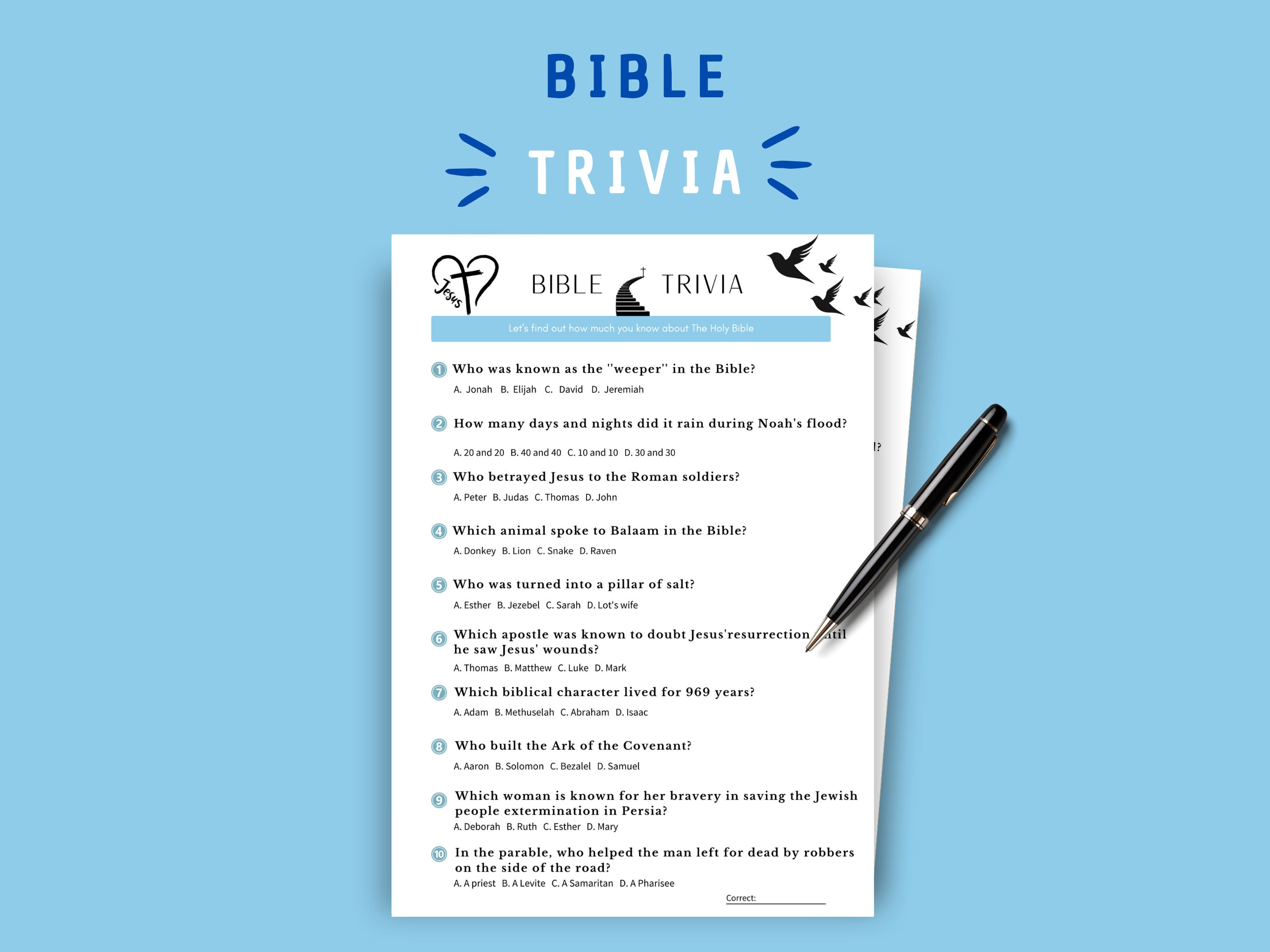 Printable Bible Trivia Game: Christian Family Activity (digital ...