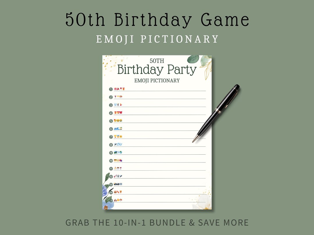 50th Birthday Emoji Pictionary Game: Printable Party Activity (digital ...