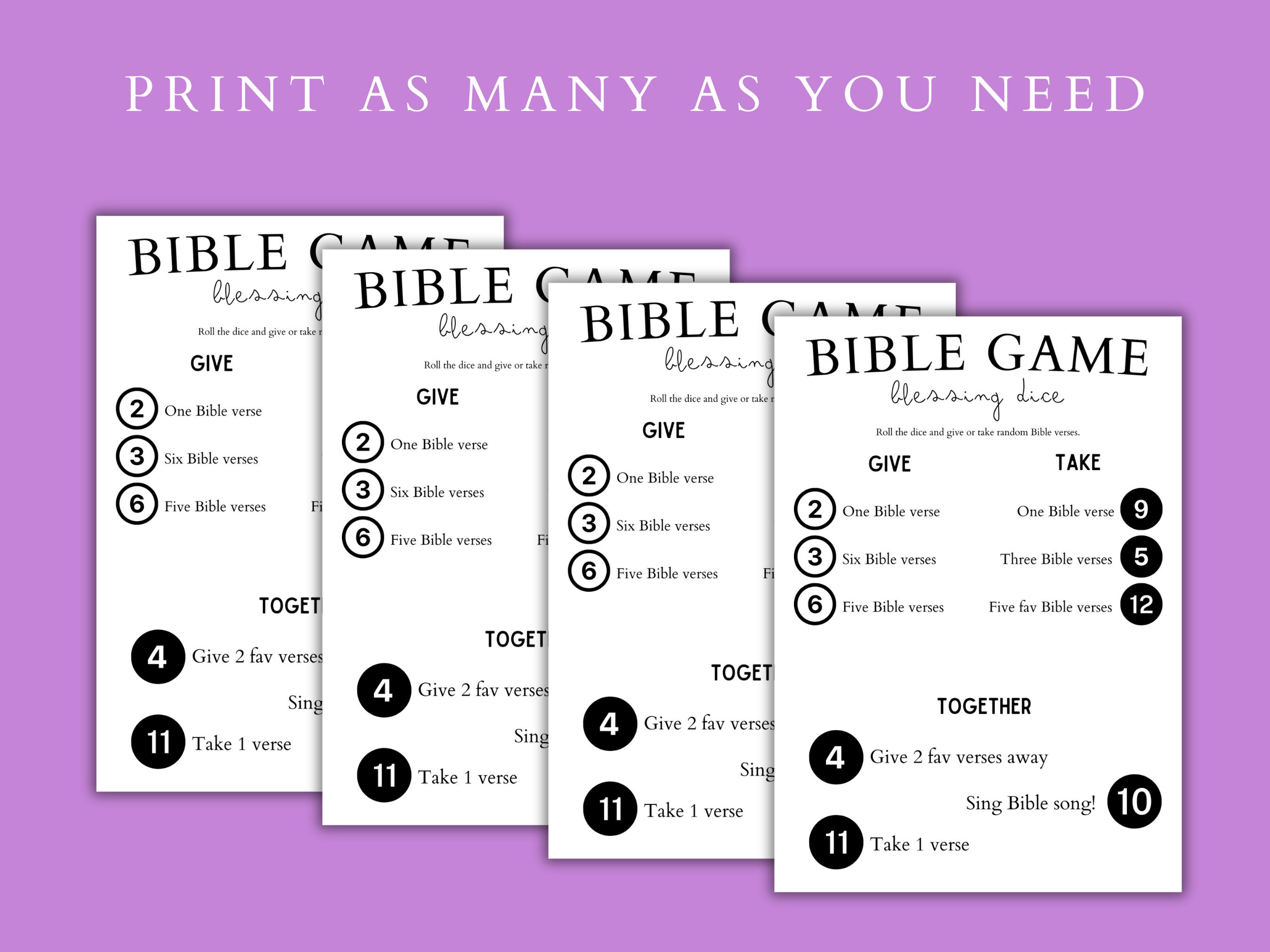 Printable Bible Game Blessing Dice Christian Family Game Church Games ...