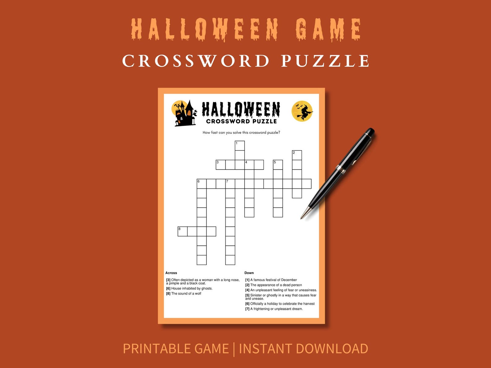Printable Halloween Crossword Puzzle Game | Family Trivia Game ...