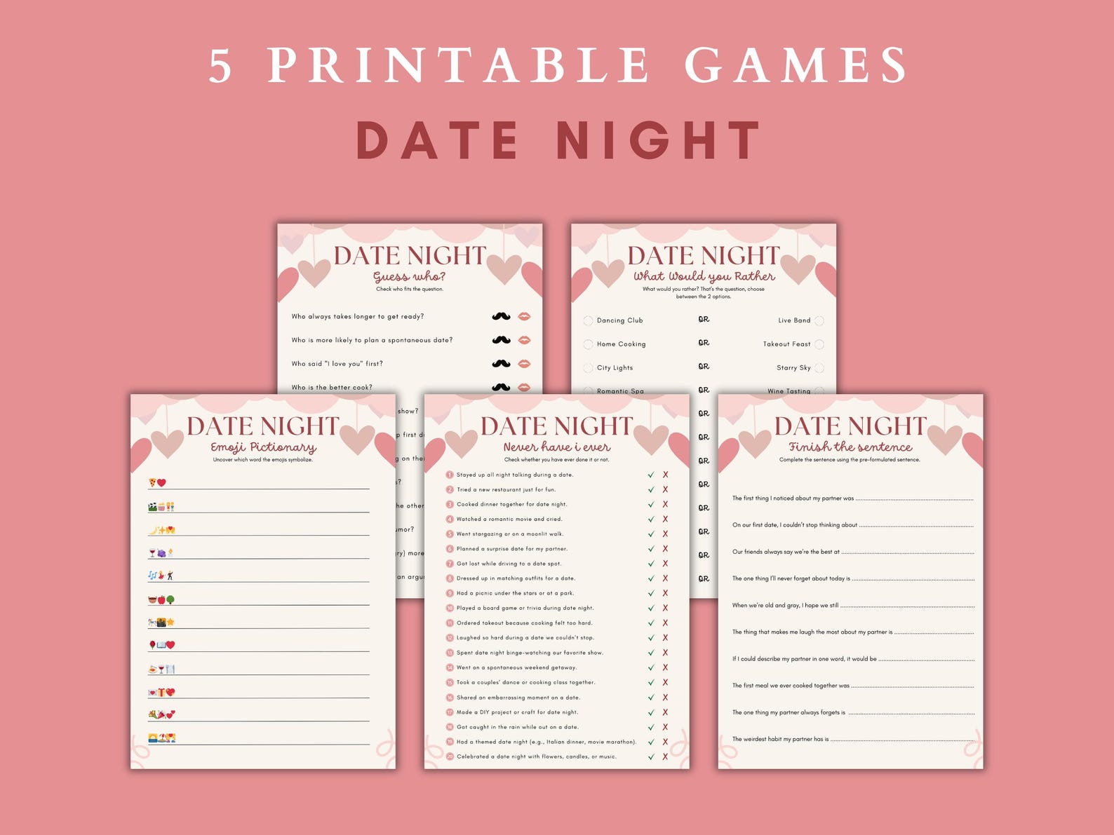 Printable Date Night Games Bundle: 5 Couples Games (PDF Download) - Etsy