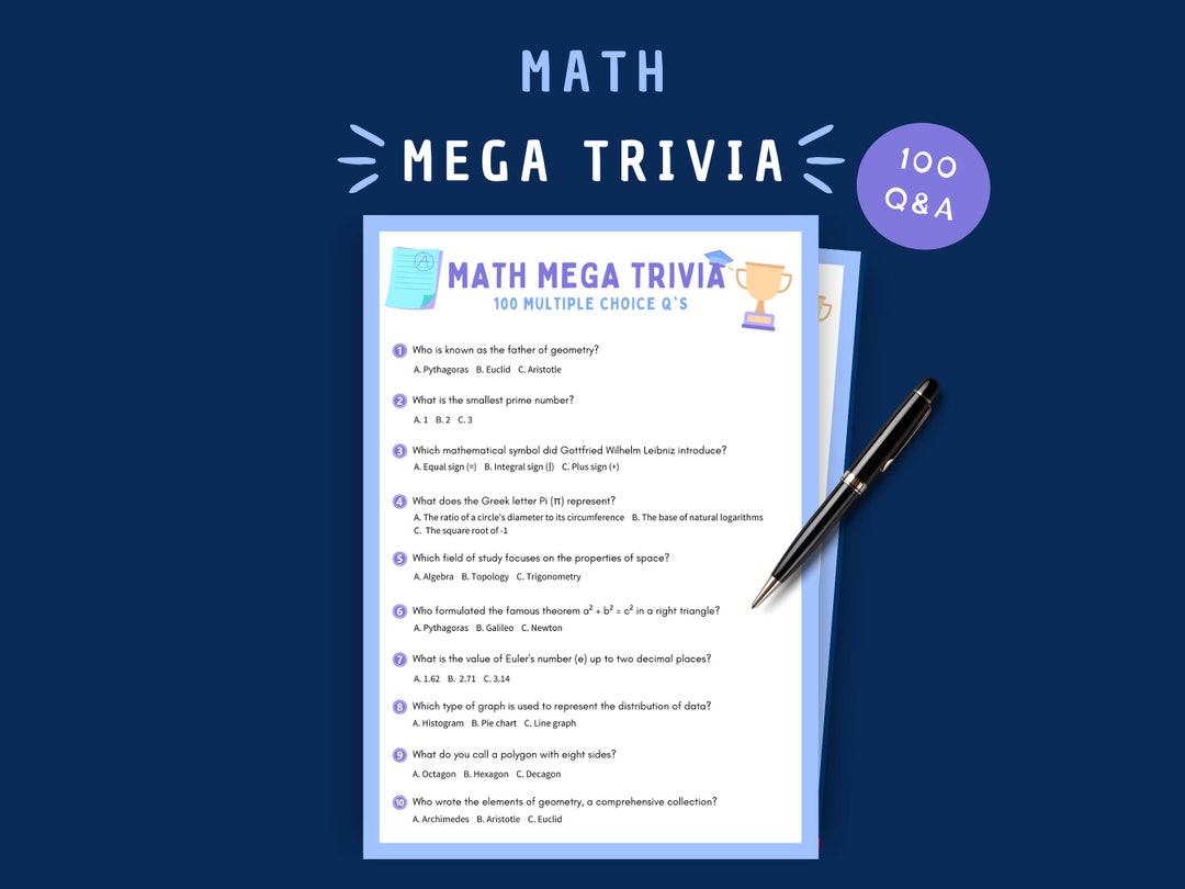 Math Mega Trivia | 100 Questions | Printable Math Game | Fun Family ...