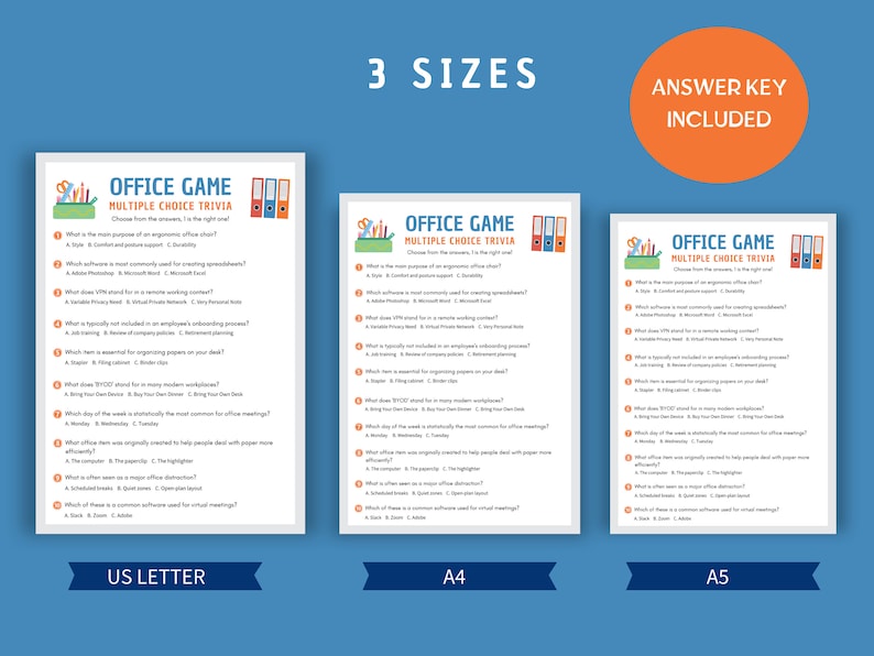 Office Games Multiple Choice Trivia, Instant Download, Printable Team ...