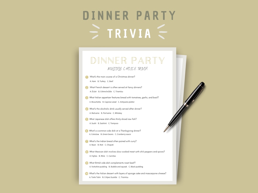 Printable Dinner Party Trivia Game | Instant Download | Multiple Choice ...