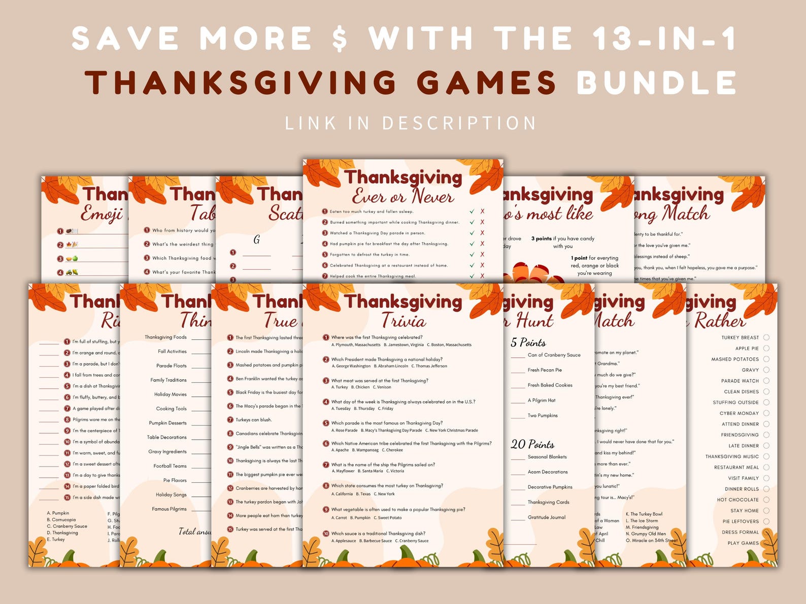 Thanksgiving Games Bundle: Family Trivia & Activities (printable) - Etsy