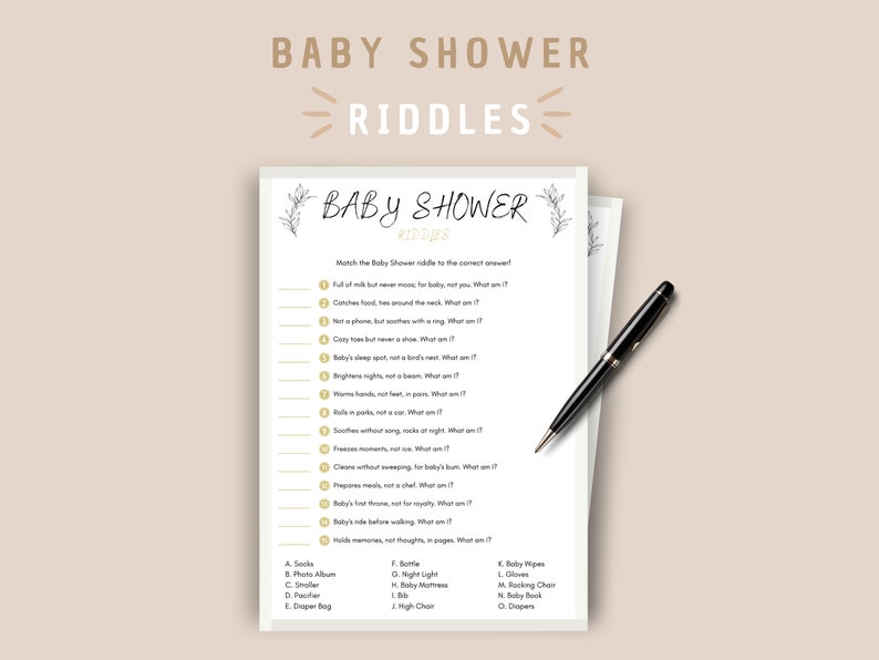Printable Baby Shower Game Riddles Instant Download Party Game for ...