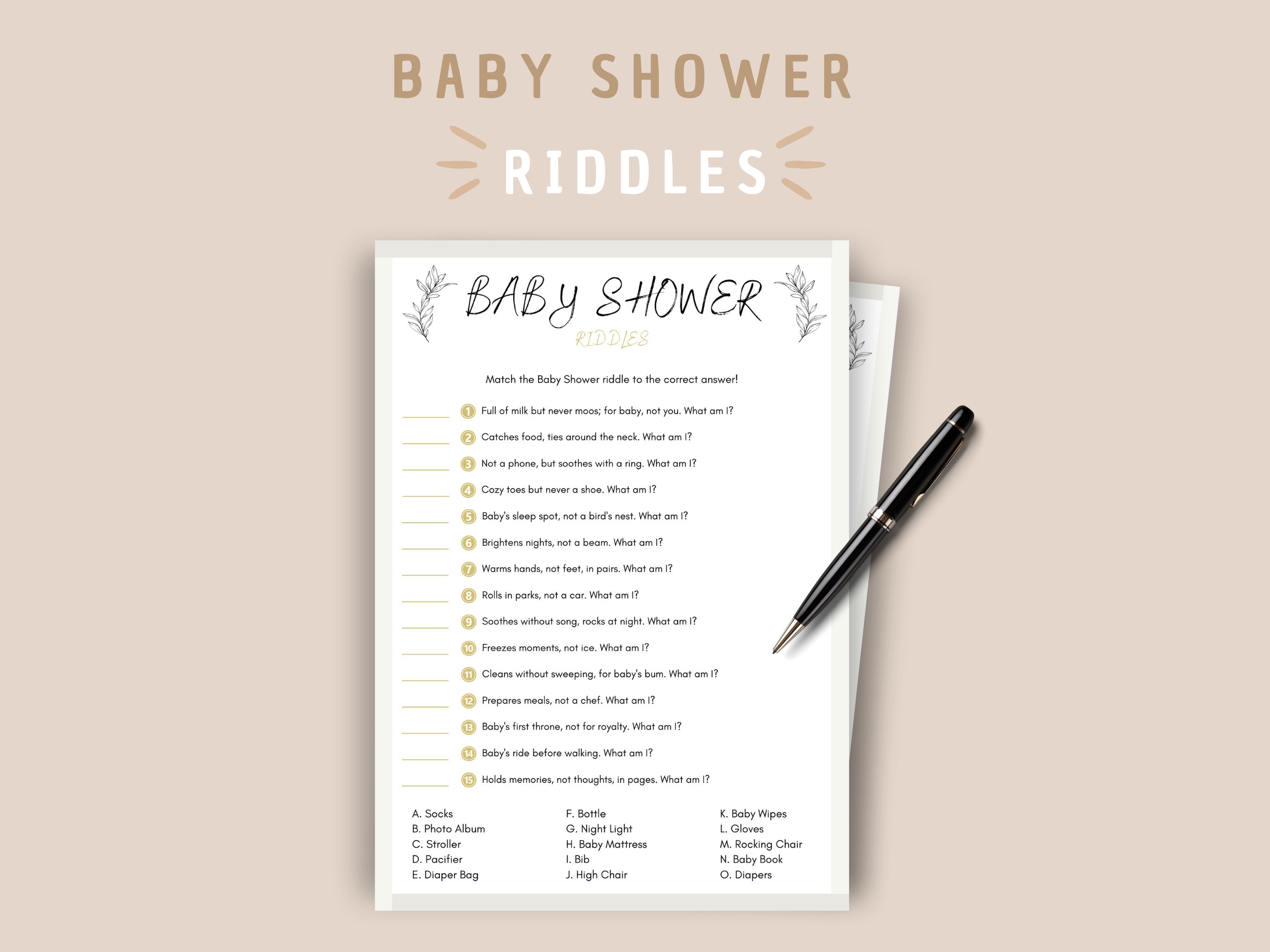 Printable Baby Shower Game Riddles Instant Download Party Game for ...