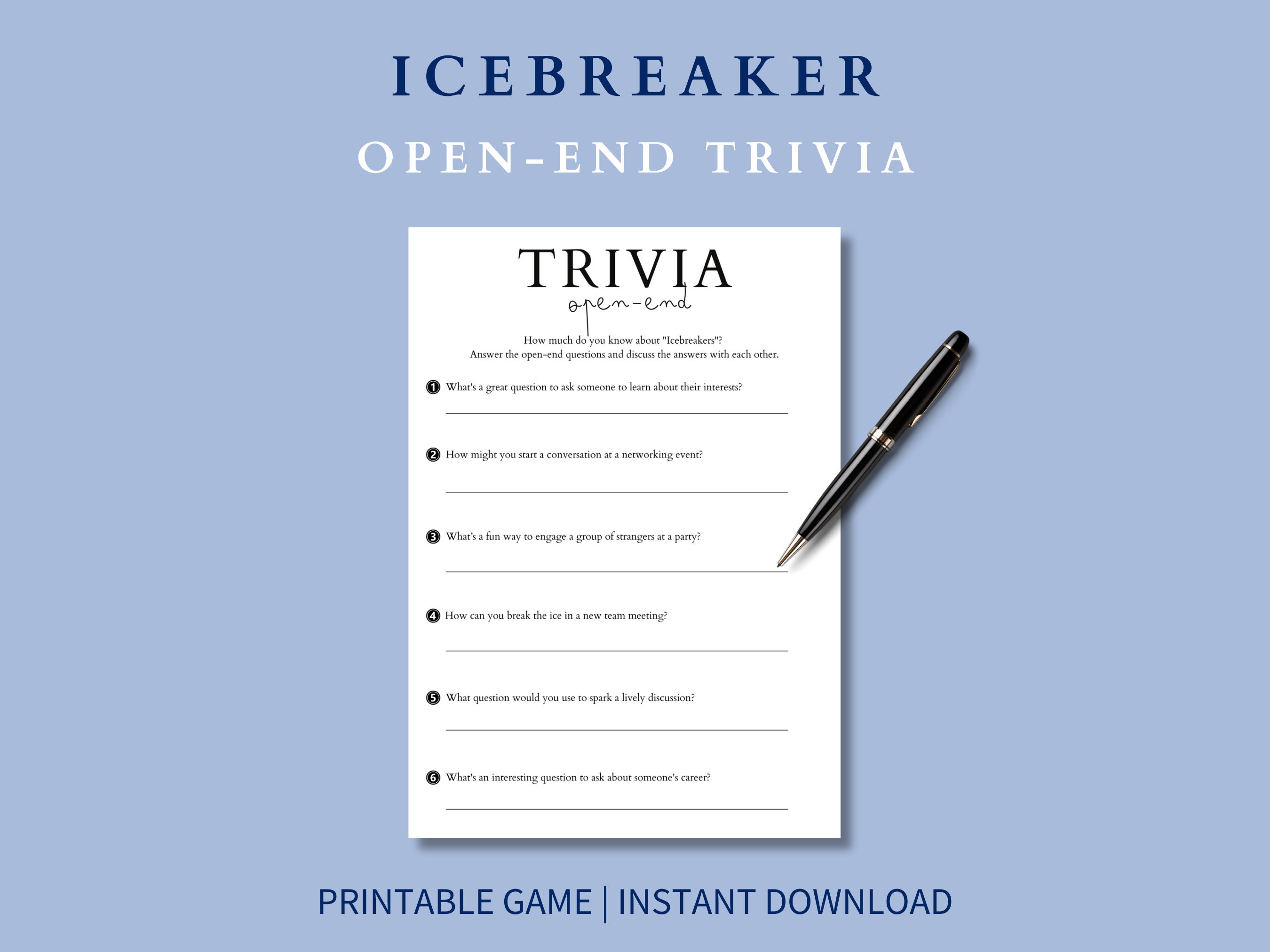 Printable Icebreaker Trivia Game | Open-end Trivia Questions | Family ...