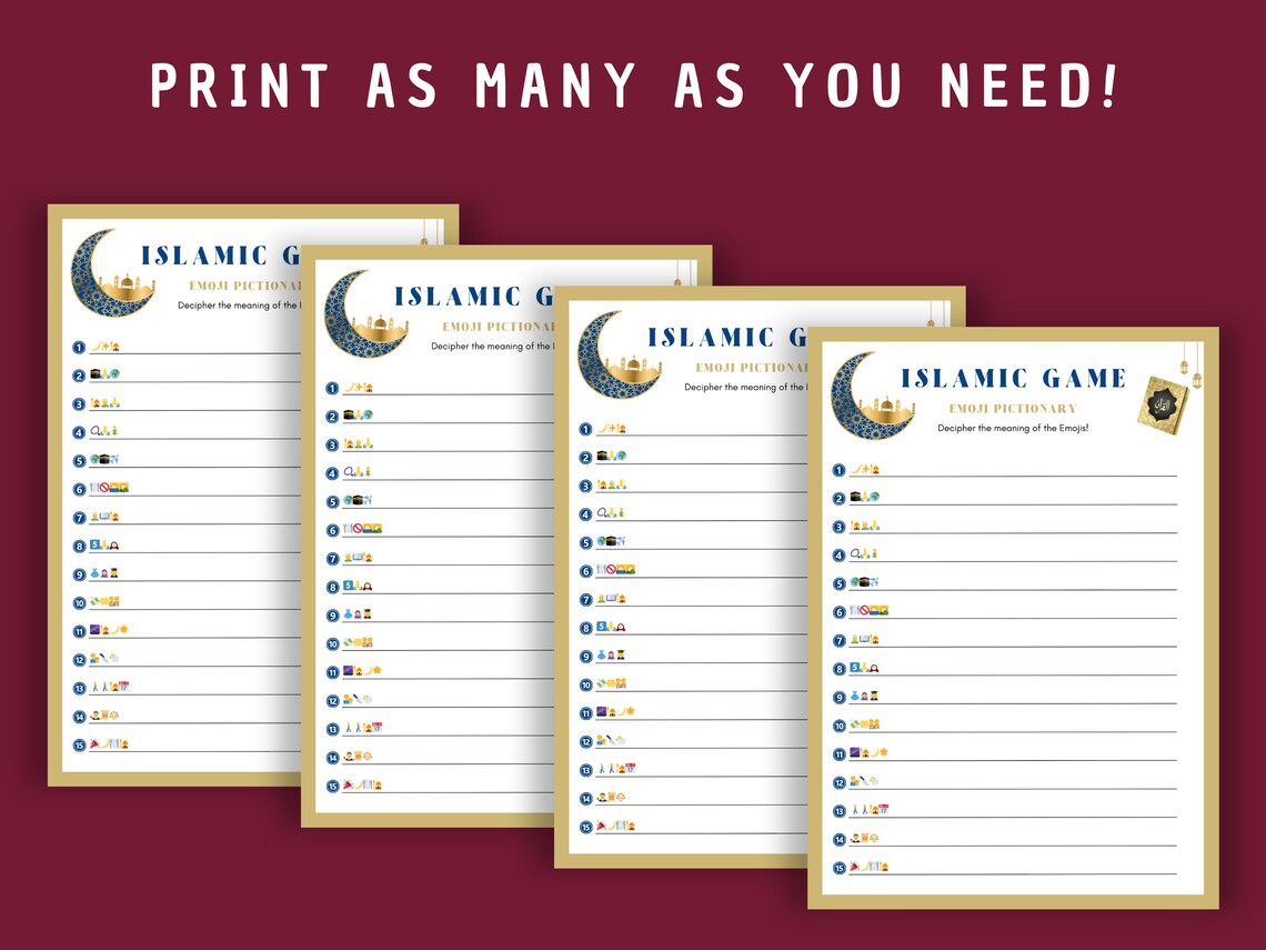 Islamic Emoji Pictionary Game: Printable Family Trivia (digital ...