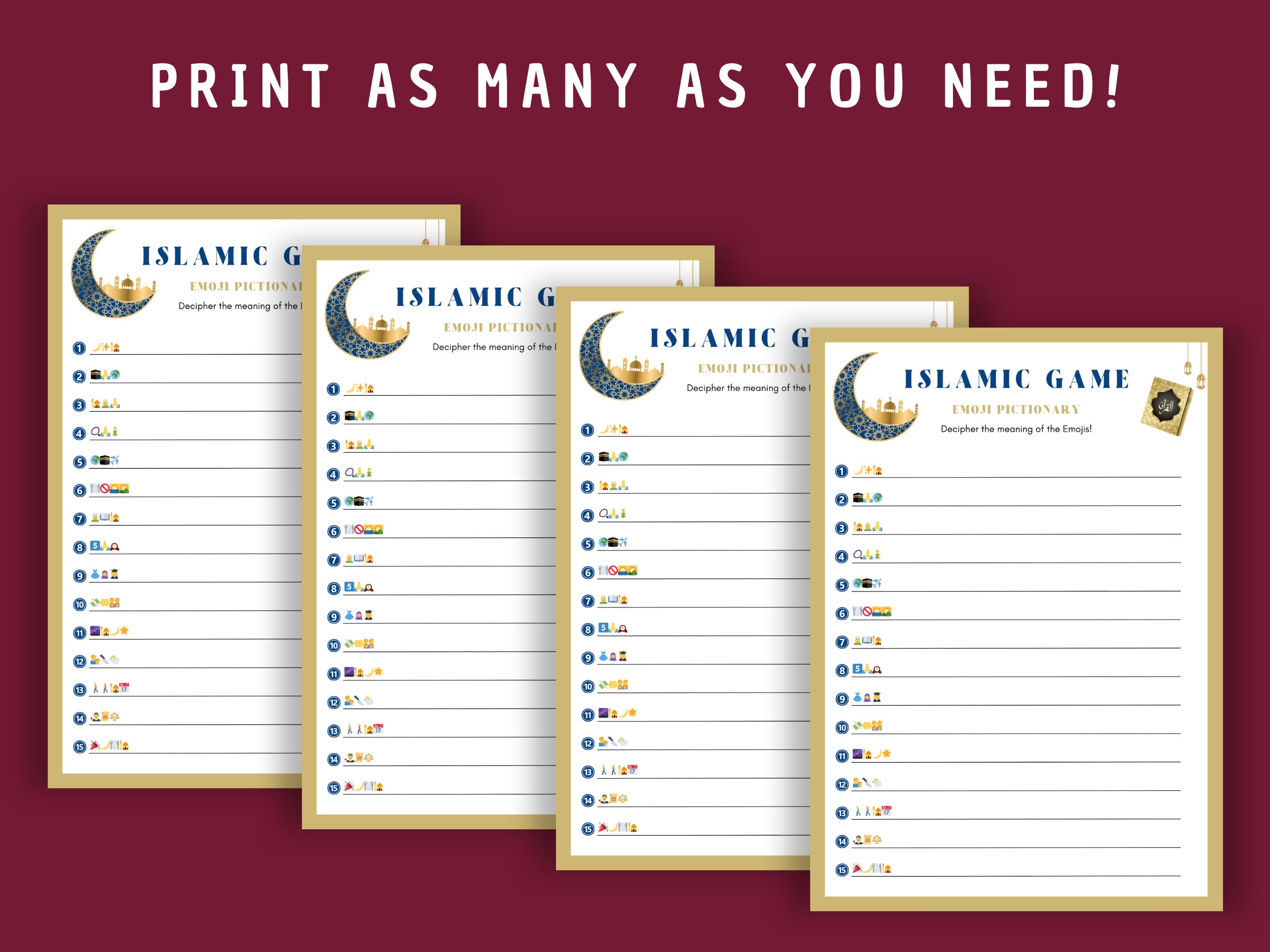 Islamic Emoji Pictionary Game: Printable Family Trivia (digital ...