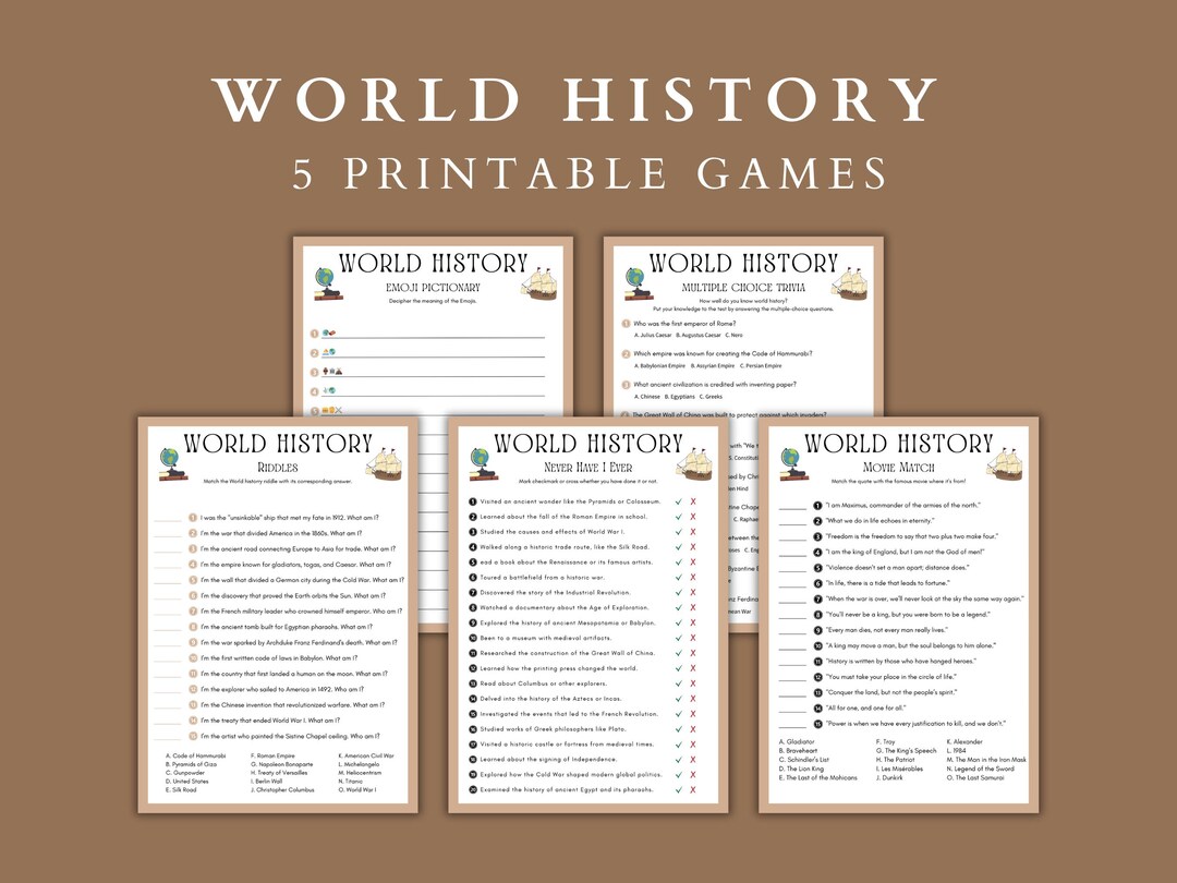 World History Games Bundle, 5 Printable Educational Trivia Games for ...