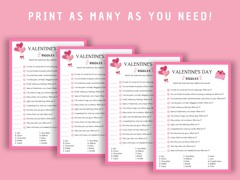 Printable Valentine's Day Riddle Game | Match the Riddle to Answer ...