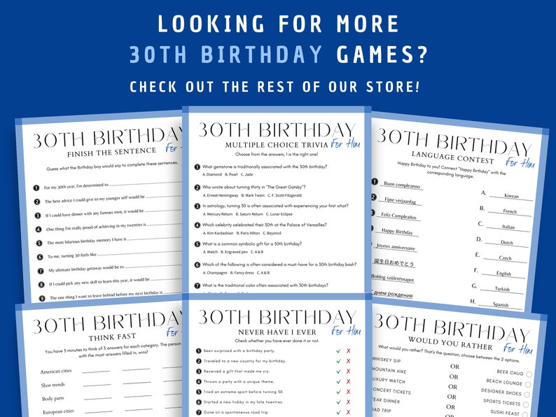 30th Birthday Game Bundle: 15-in-1 Party Games (printable Digital ...