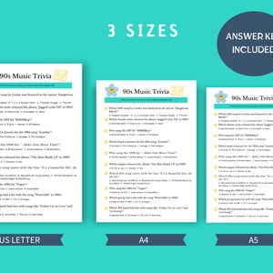 90s Music Trivia Game Digital Download Printable Multiple Choice Quiz ...