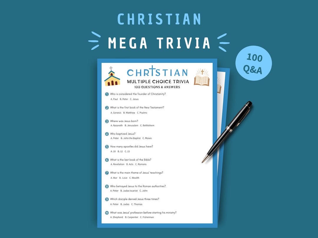 Printable Christian Mega Trivia Game, 100 Multiple Choice Questions ...