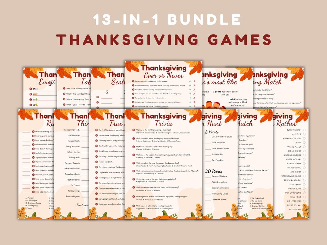 Thanksgiving Games Bundle: 13-in-1 Family Fun (digital Download) - Etsy