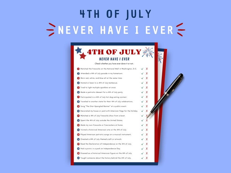 4th of July Never Have I Ever Game Printable, Patriotic Icebreaker for ...