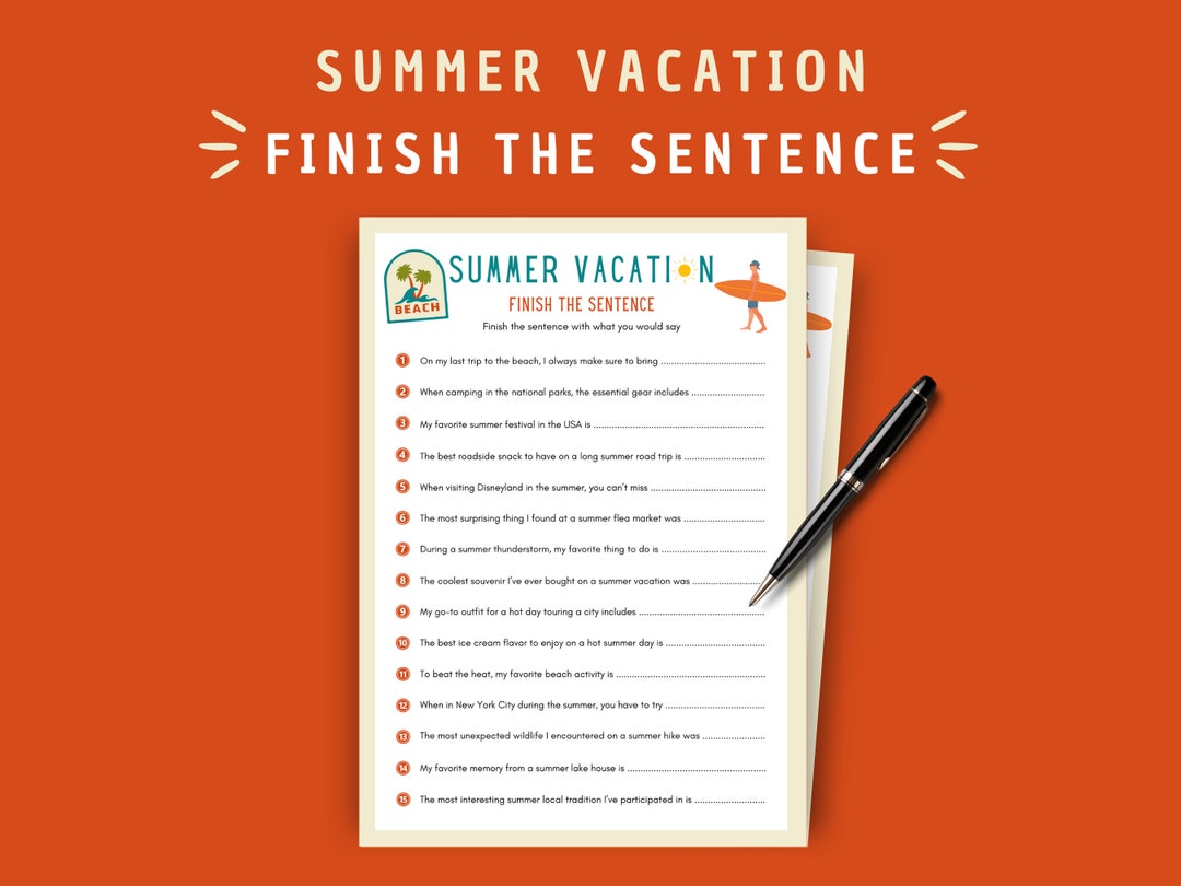 Summer Vacation Finish the Sentence Game | Instant Download | Printable ...