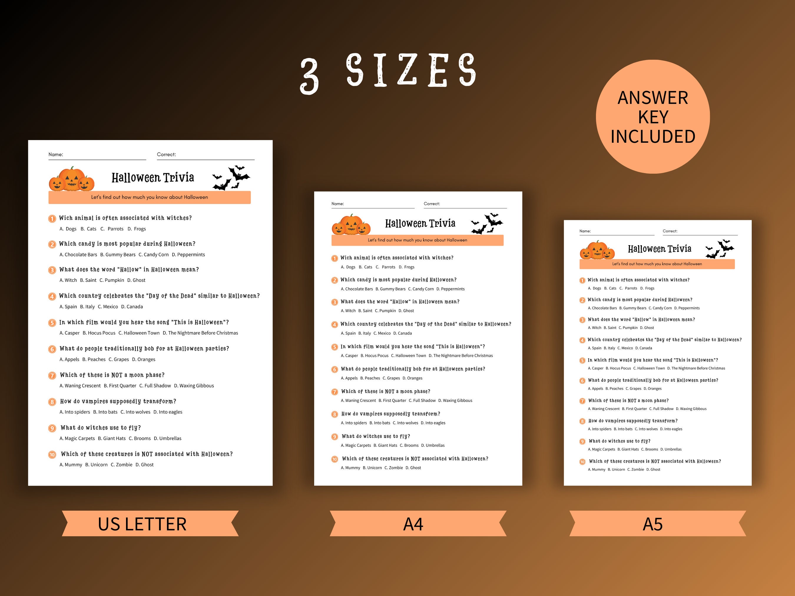 Printable Halloween Trivia: Halloween Quiz 10 Multiple Choice Questions ...