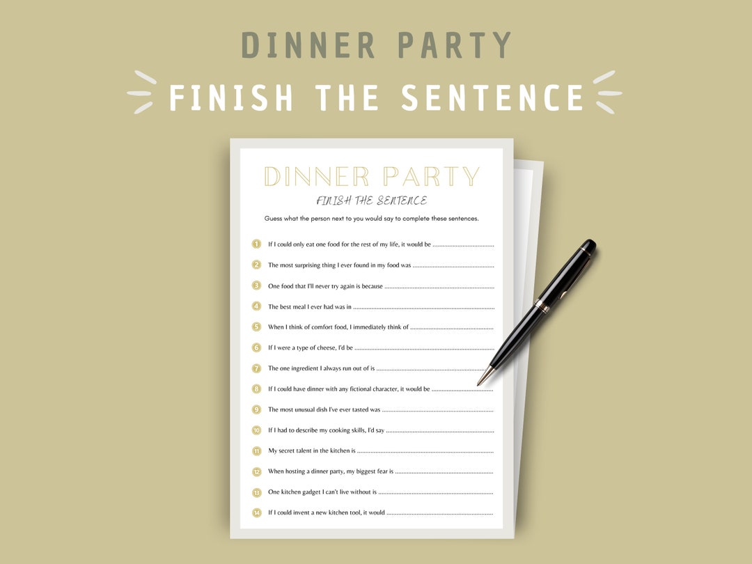 Printable Dinner Party Finish the Sentence | Instant Download | Dinner ...