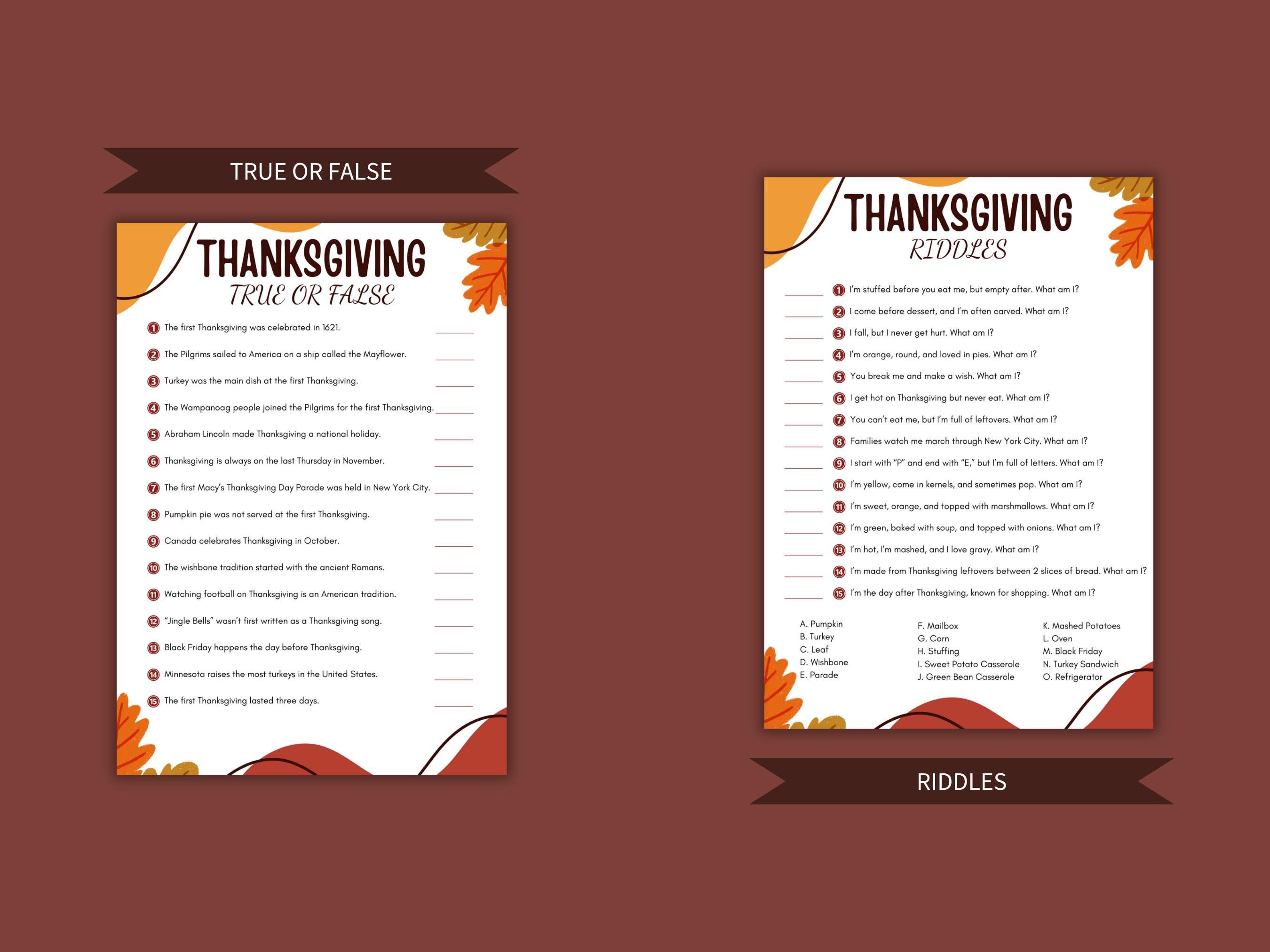 Thanksgiving Games Bundle Printable, 10 Party Games for Family, Kids ...