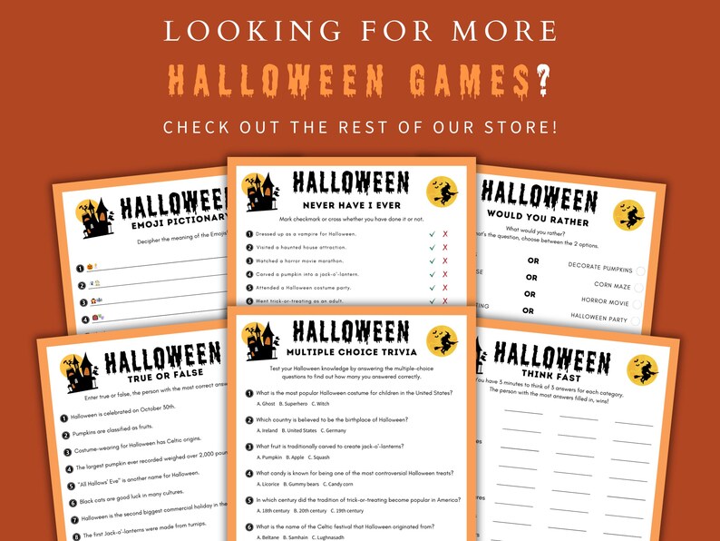 Printable Halloween Think Fast Game Family Trivia Game Fun Printable ...