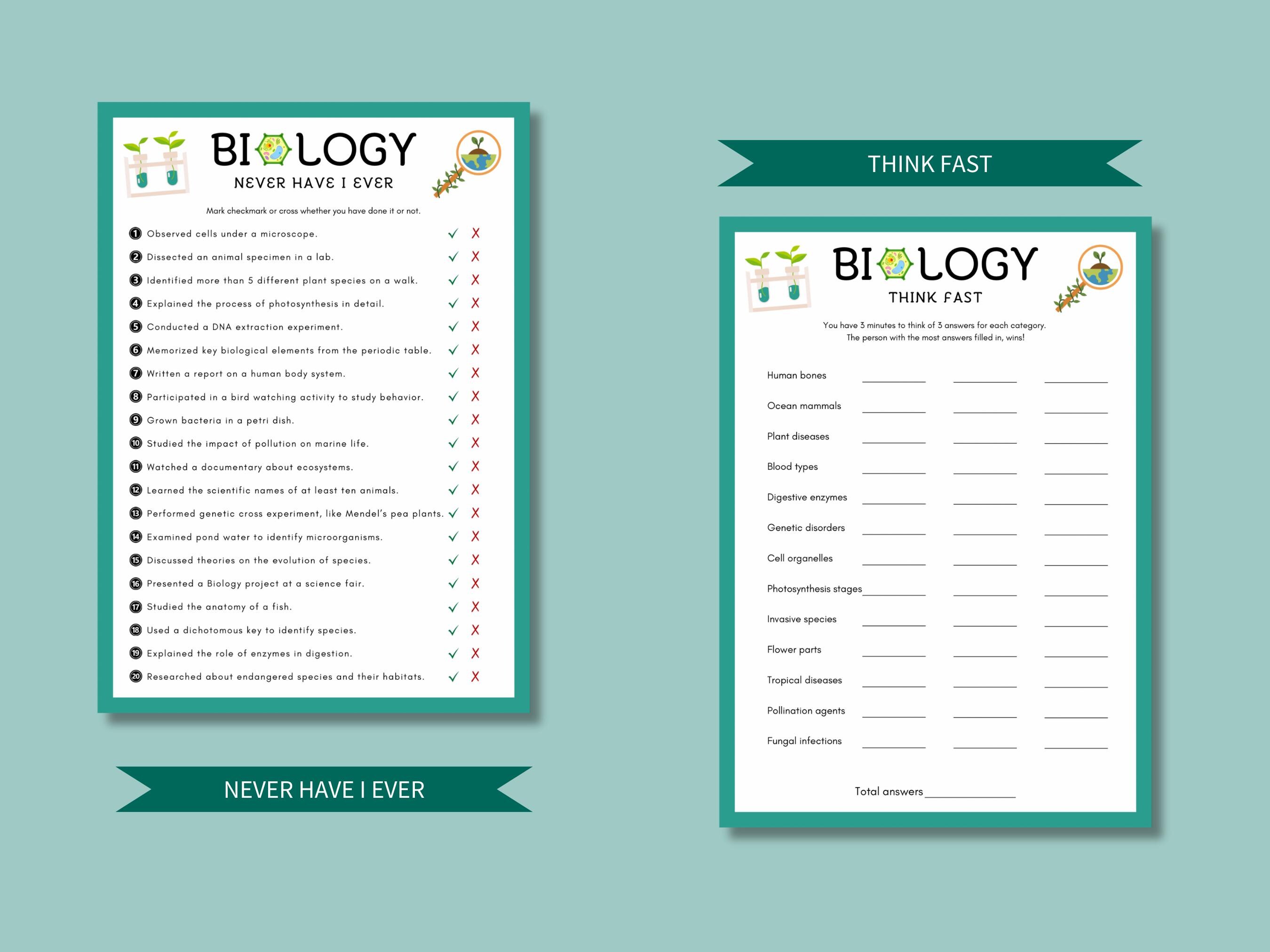 Printable Biology 10-in-1 Game Bundle Digital Download Fun Student ...