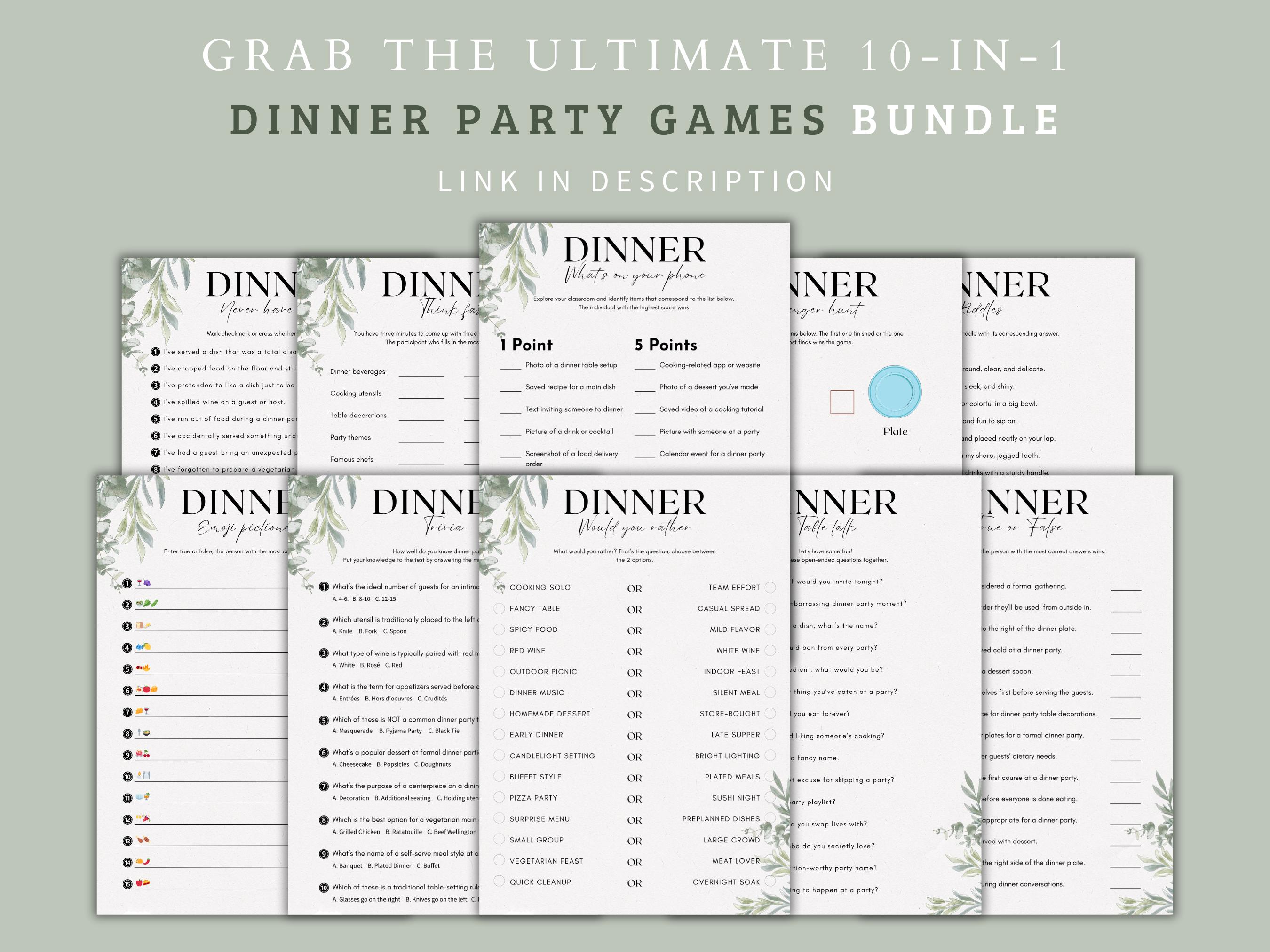 Printable Dinner Party Think Fast Game, Friends Dinner Party Game ...