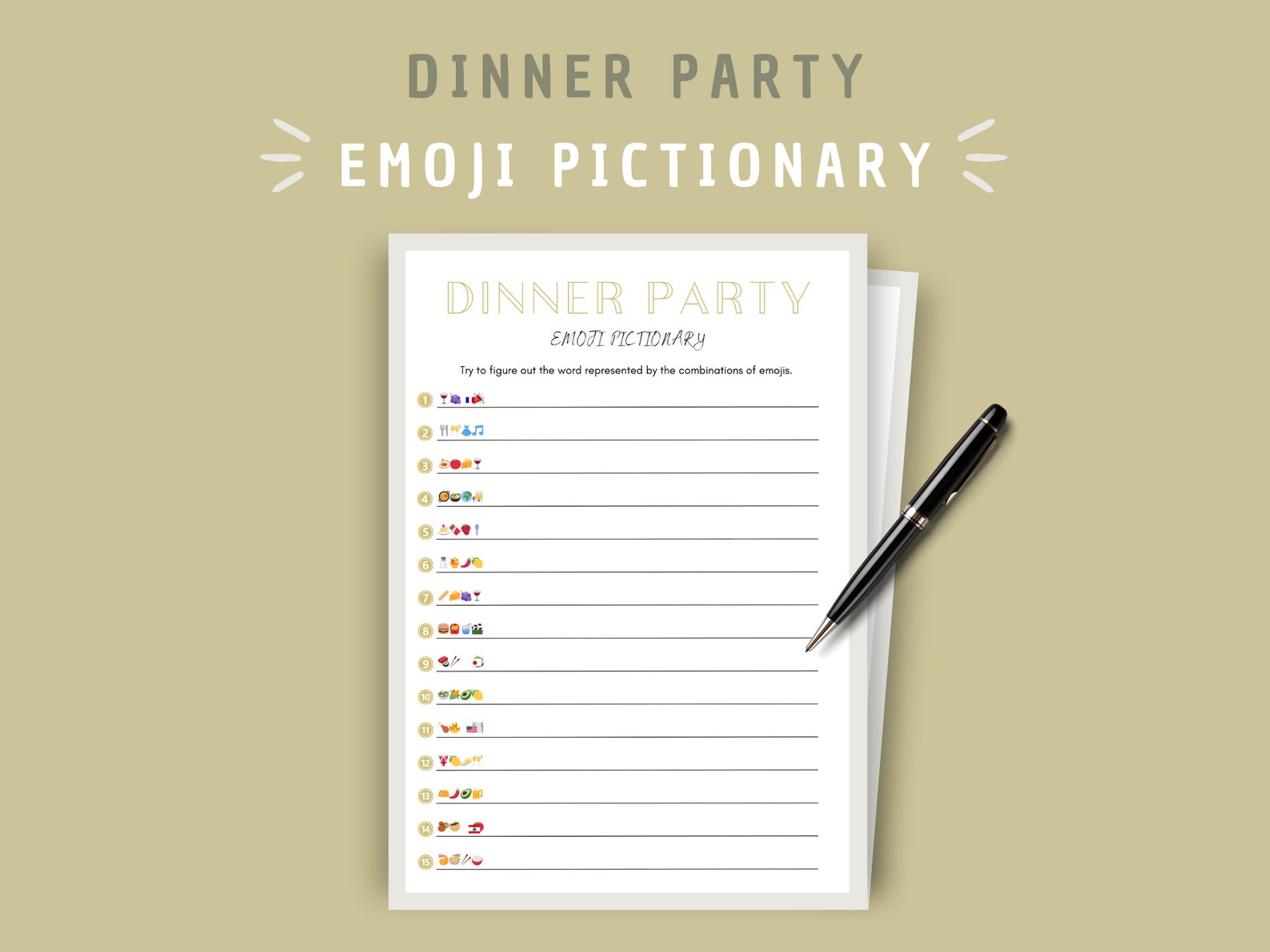 Dinner Party Emoji Pictionary Instant Download Family Game Fun Date ...