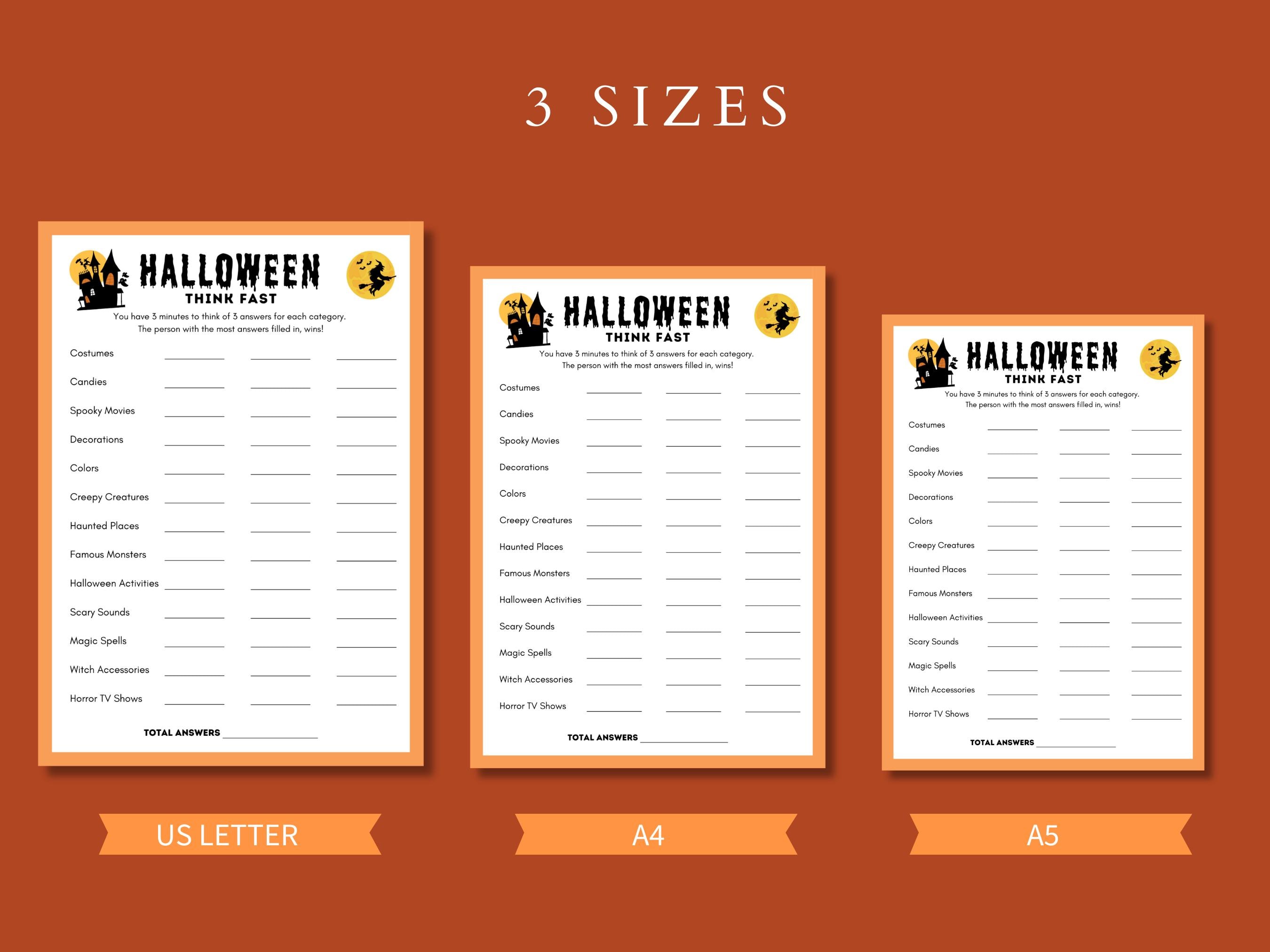 Printable Halloween Think Fast Game Family Trivia Game Fun Printable ...