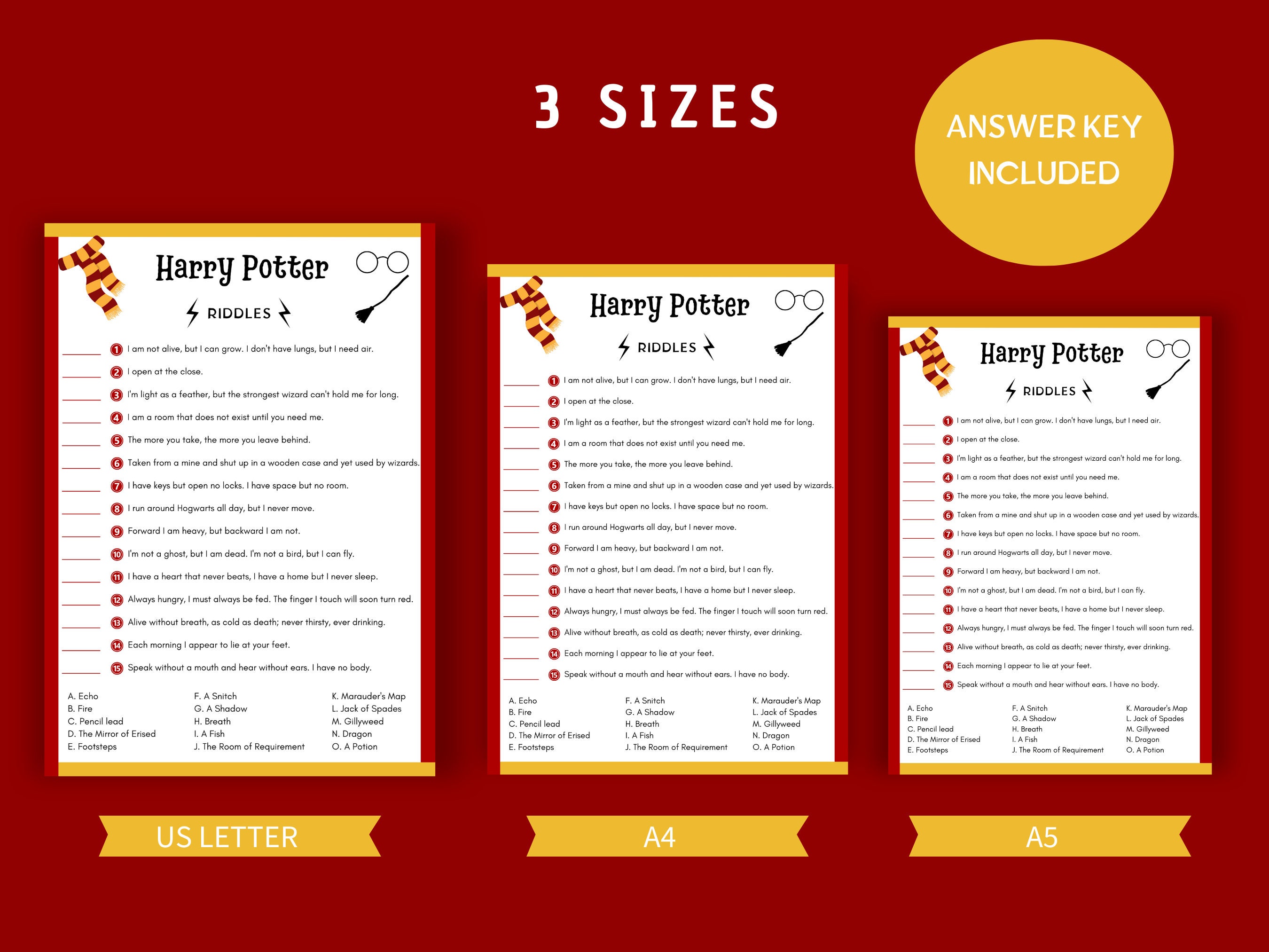 Magical Wizard Riddles Matching Game, Printable Wizard Party Game ...