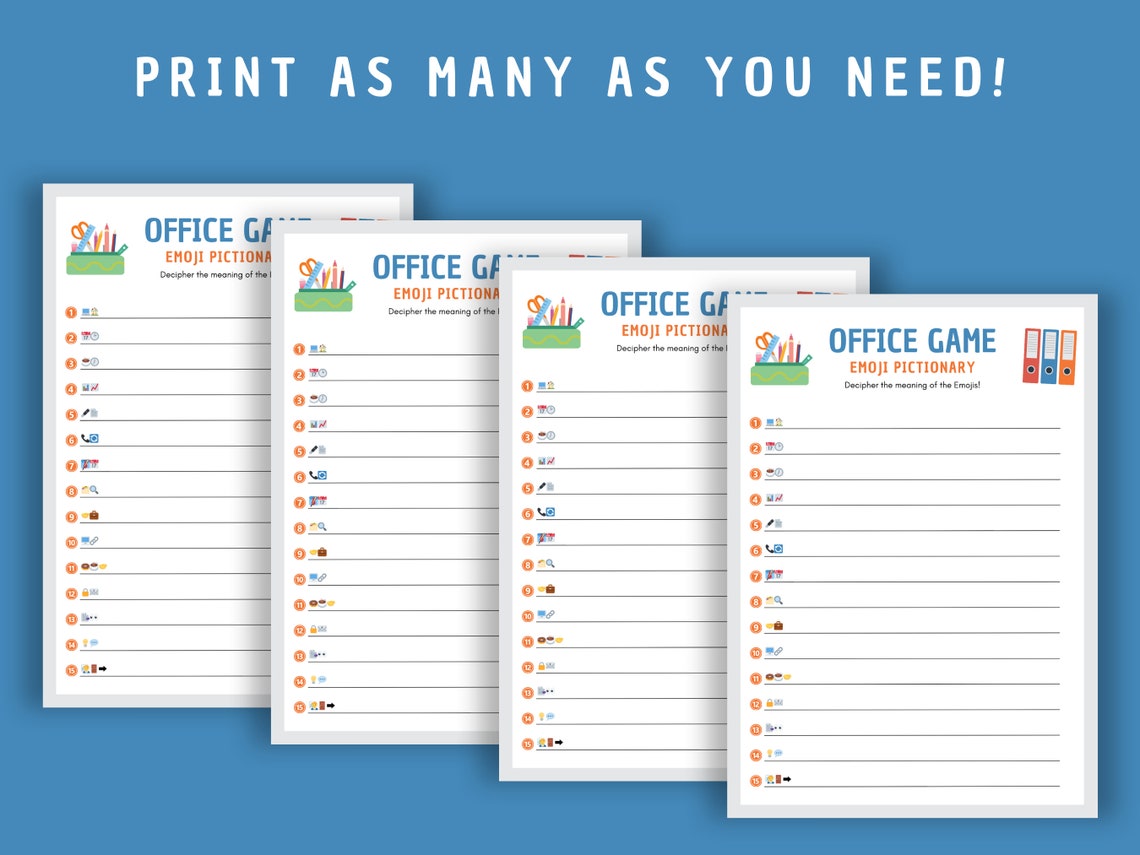 Office Games Emoji Pictionary, Printable Office Game for Team Building ...