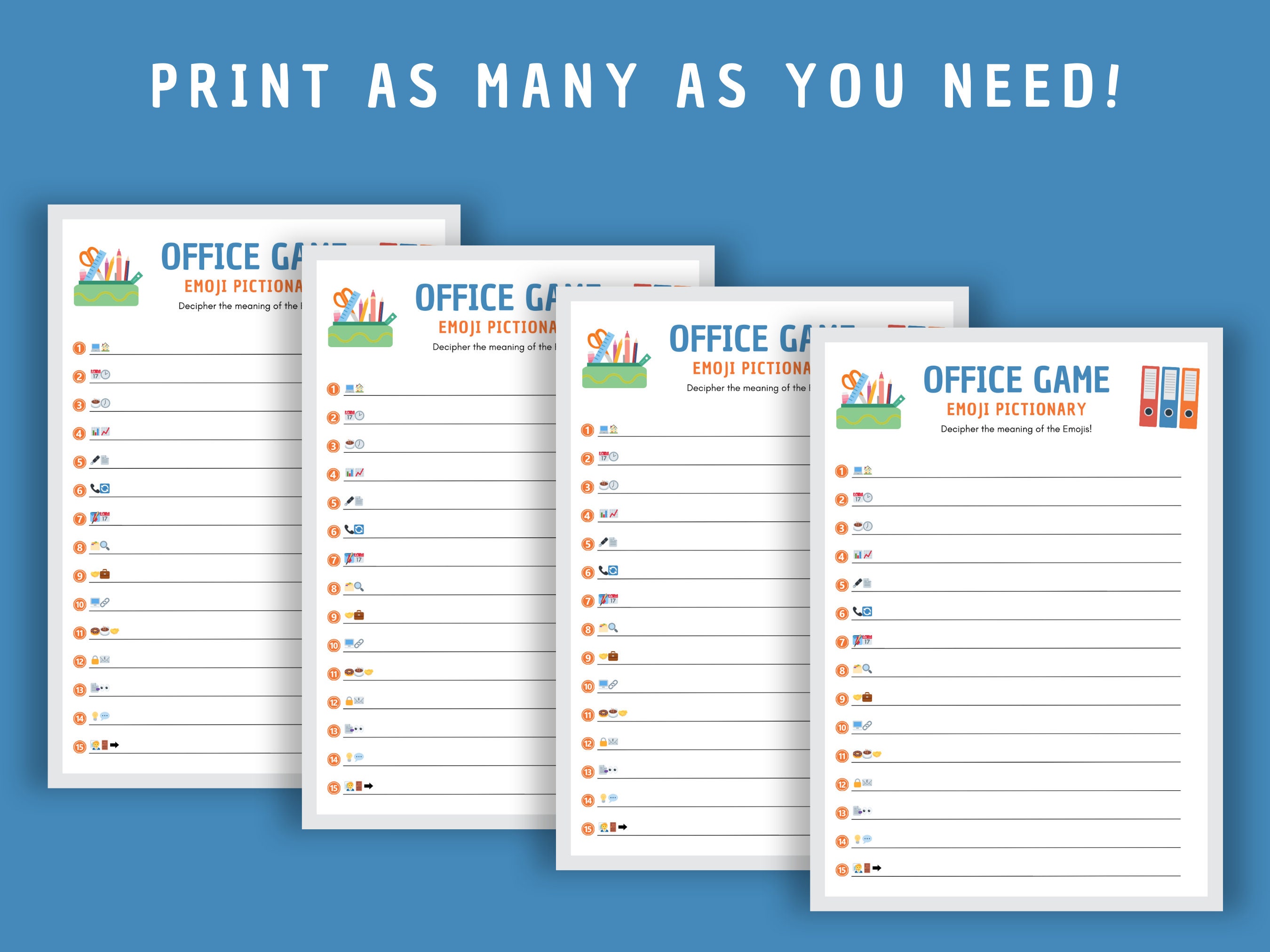 Office Games Emoji Pictionary, Printable Office Game for Team Building ...