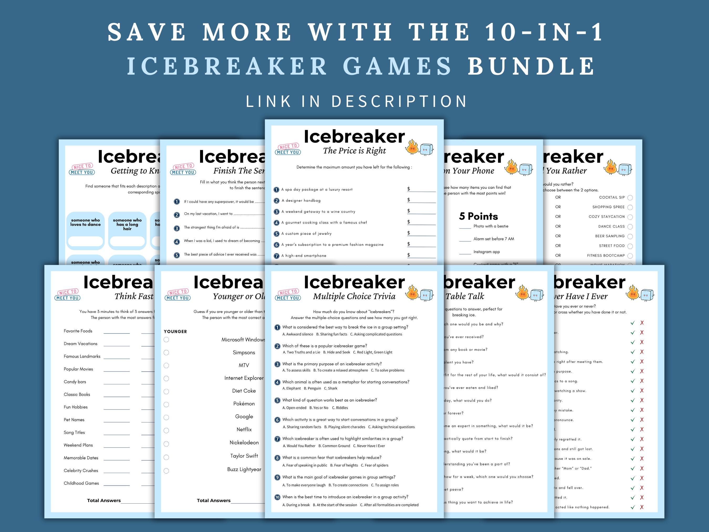 Printable Icebreaker Games Bundle: Fun Office Party Activities (digital ...
