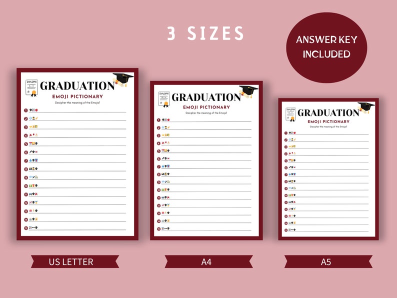 Emoji Pictionary Graduation Game Instant Download Printable Trivia Game ...