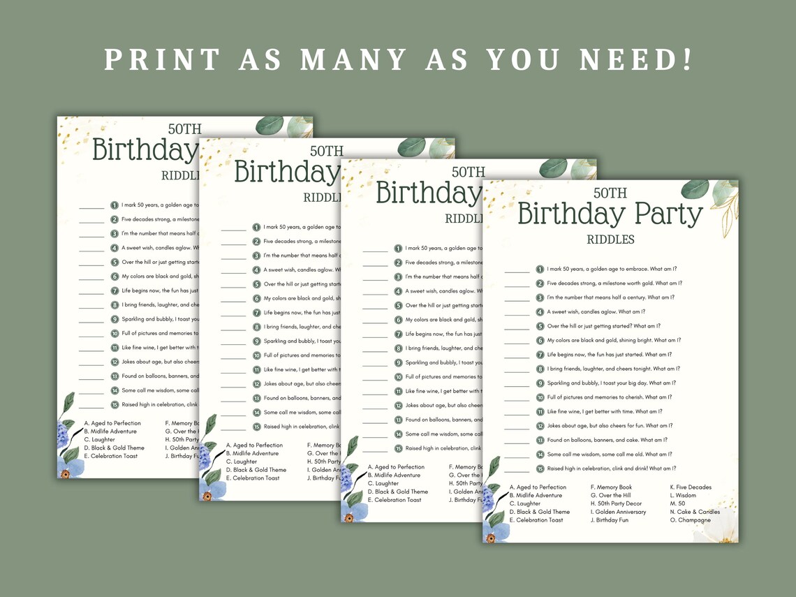 50th Birthday Party Games: Printable Adult Games Bundle (digital ...