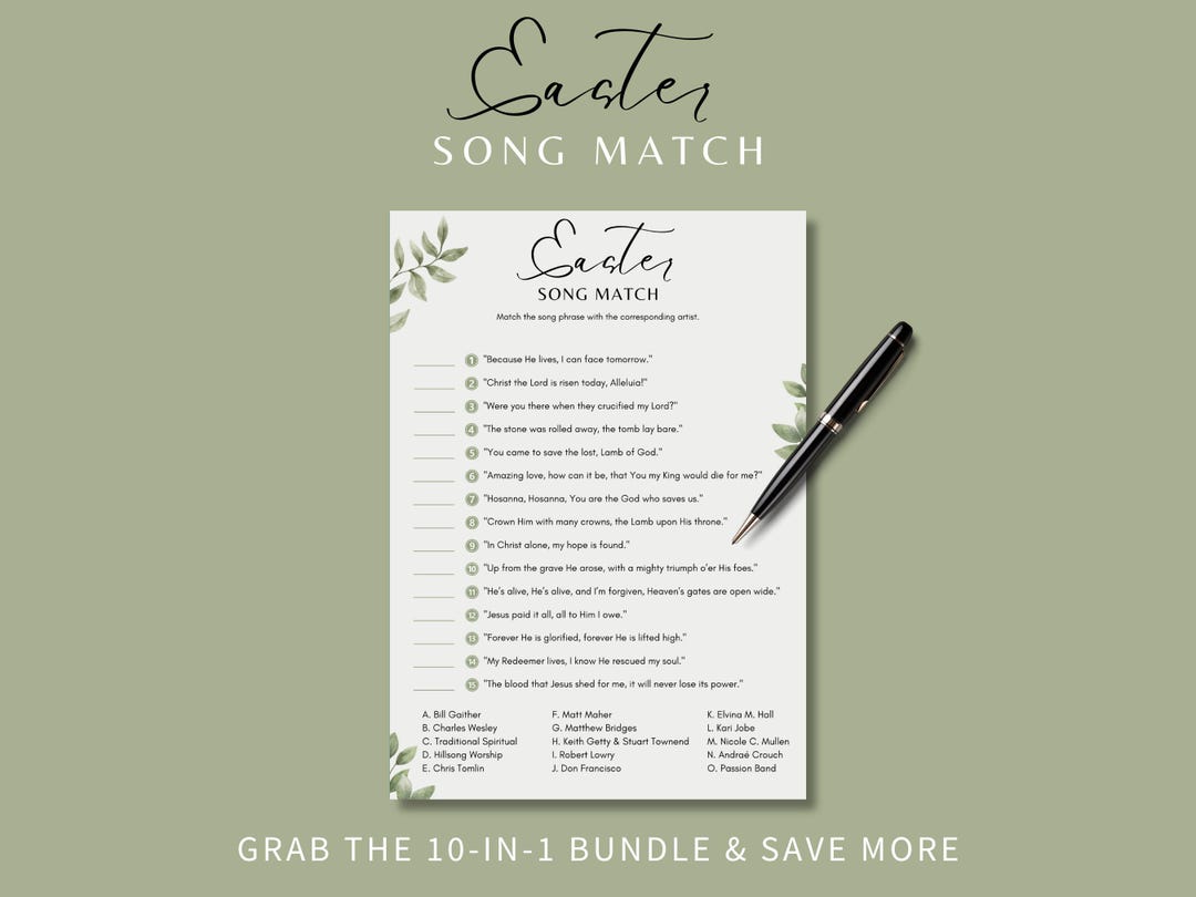 Easter Song Match Game Printable, Spring Activity, Family Game Night ...