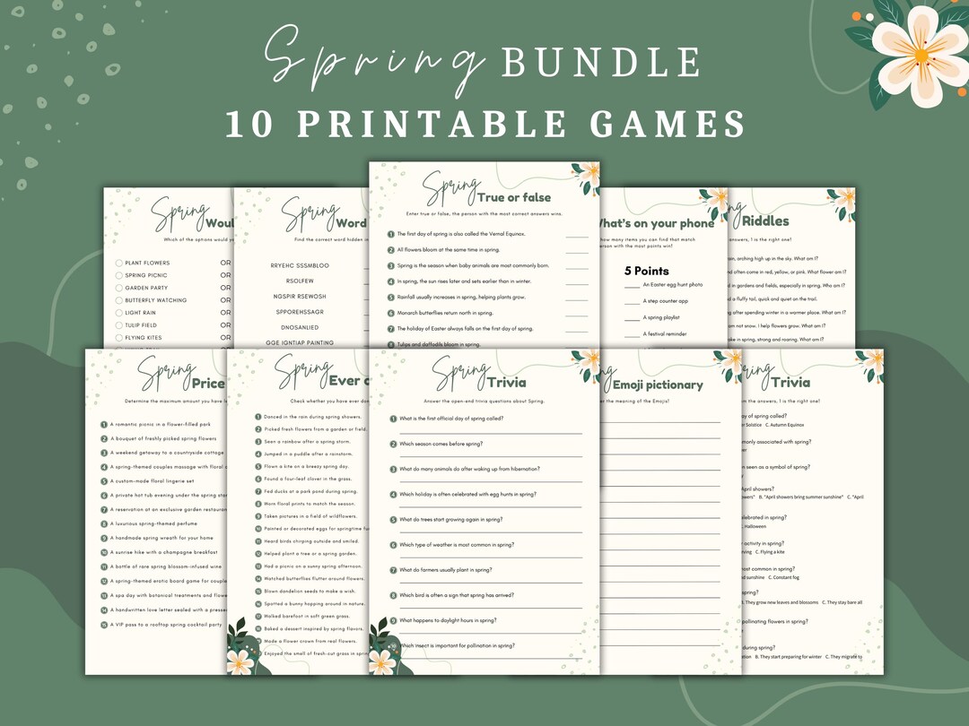 Printable Spring Games Bundle, 10 Fun Family Games, Printable Seasonal ...