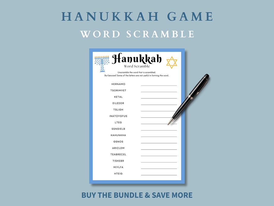 Hanukkah Word Scramble Game, Printable Hanukkah Family Game, Jewish ...