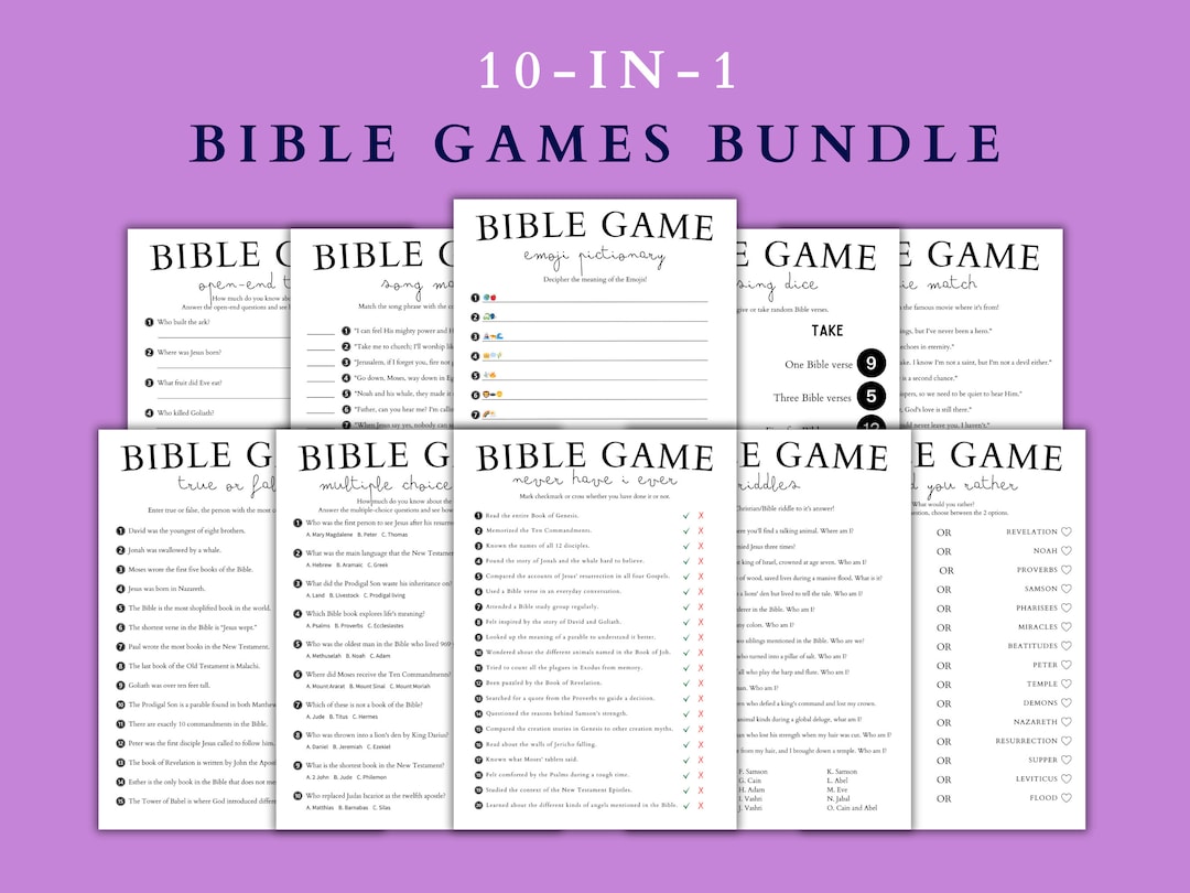 10-in-1 Bible Game Bundle Printable Christian Games Family Church ...
