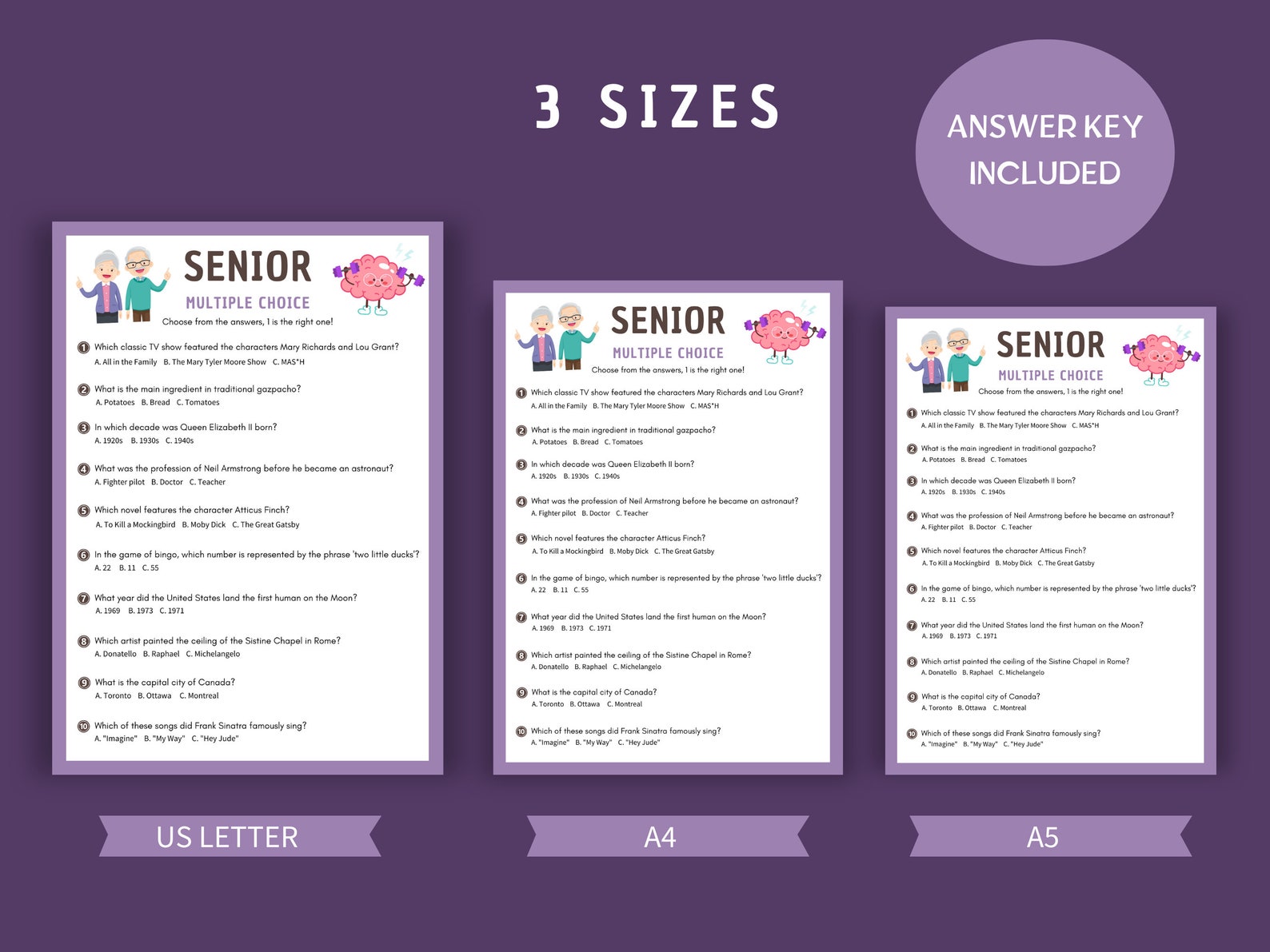 Senior Multiple Choice Trivia Game: Family Fun (instant Download) - Etsy