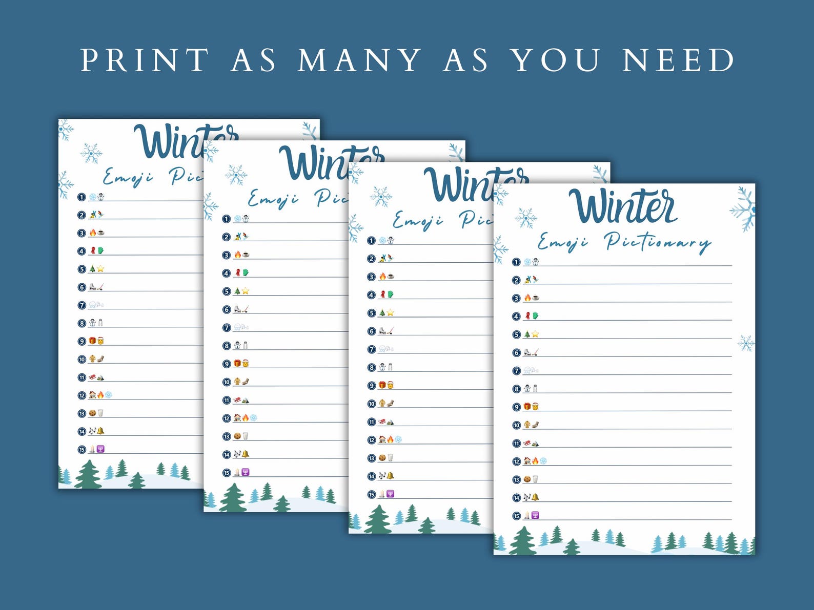 Winter Emoji Pictionary Game | Printable Winter Trivia Game | Fun ...