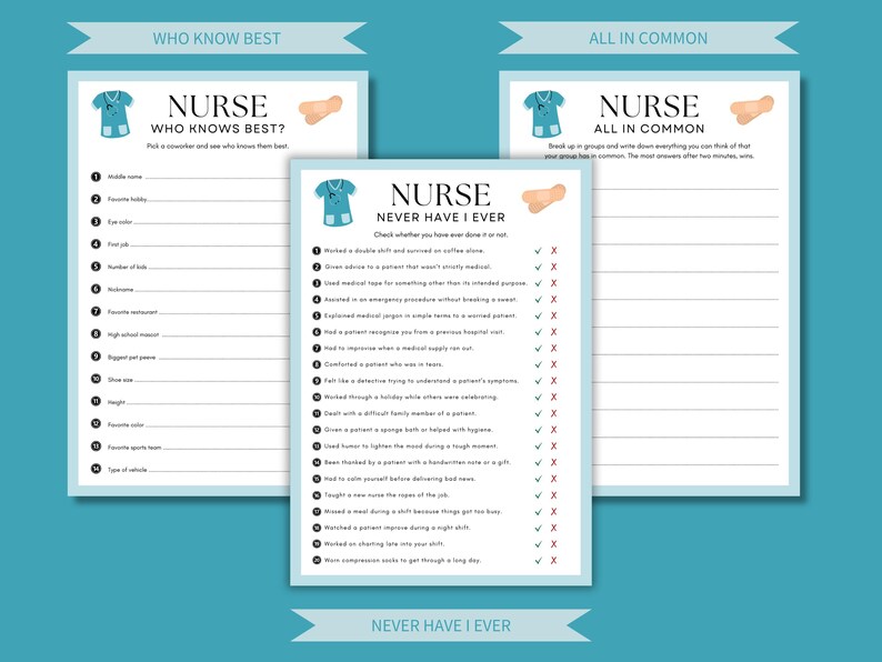 Nurse Games Bundle Printable: 15 Nursing Party Trivia & Quiz Games (PDF ...