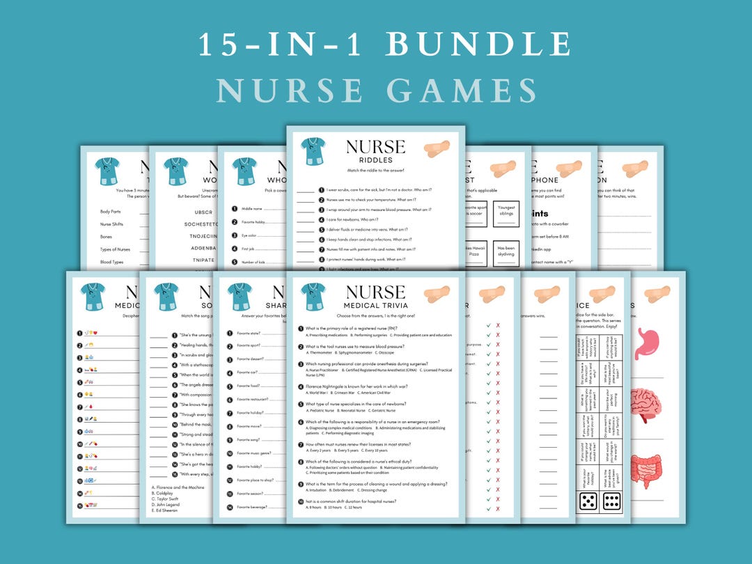 15-in-1 Nurse Games Bundle, Nurse Trivia Games, Nursing Party, Nursing ...